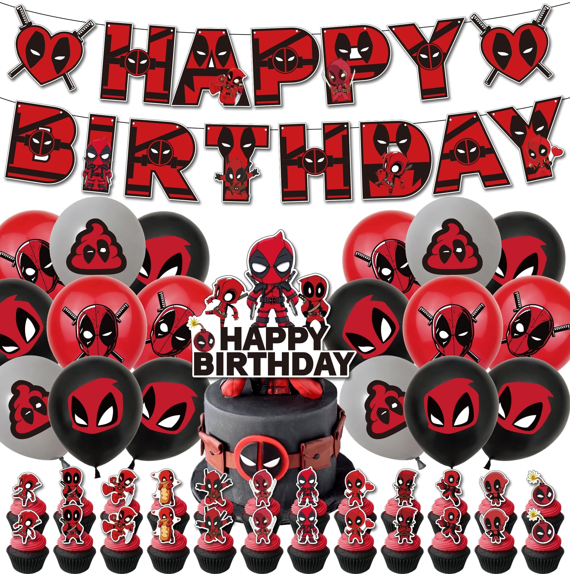 Deadpool Birthday Party Supplies,Birthday Decorations Balloons, Banners ...