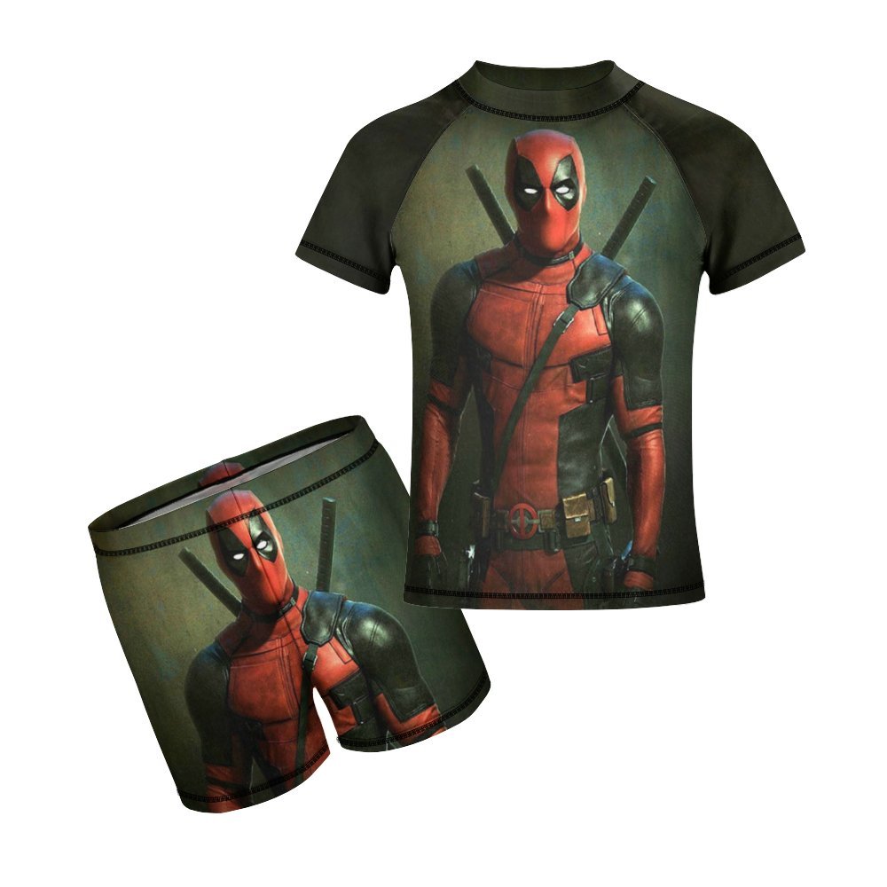 Deadpool Boys 2-Piece Swimsuit Set, Short Sleeve Rash Guard & Swim ...