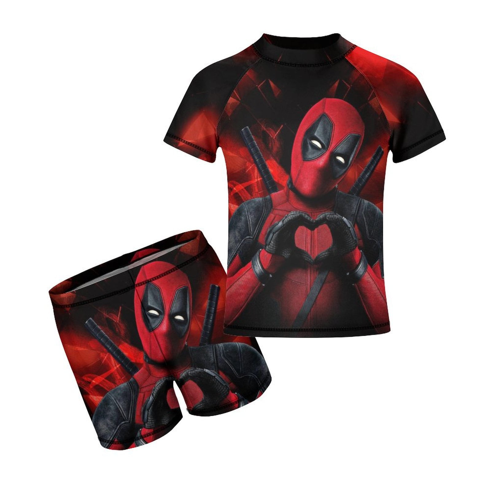Deadpool Boys 2-Piece Swimsuit Set, Short Sleeve Rash Guard & Swim ...