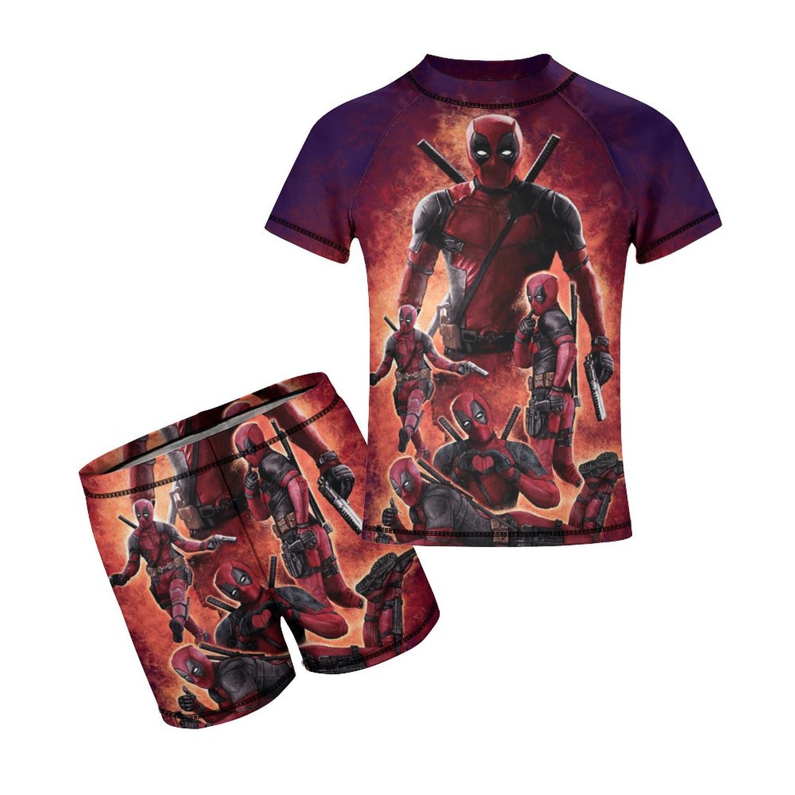 Deadpool Boys 2-Piece Swimsuit Set, Short Sleeve Rash Guard & Swim ...