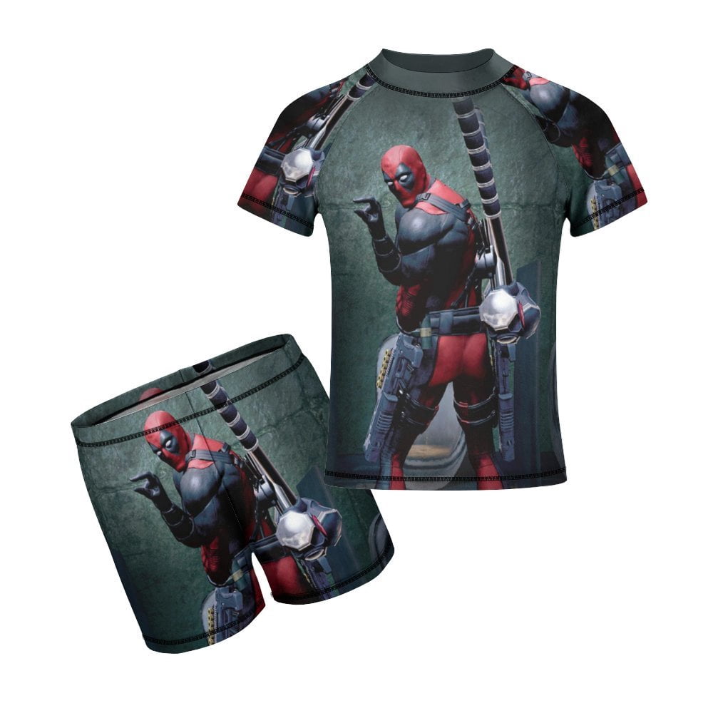 Deadpool Boys 2-Piece Swimsuit Set, Short Sleeve Rash Guard & Swim ...