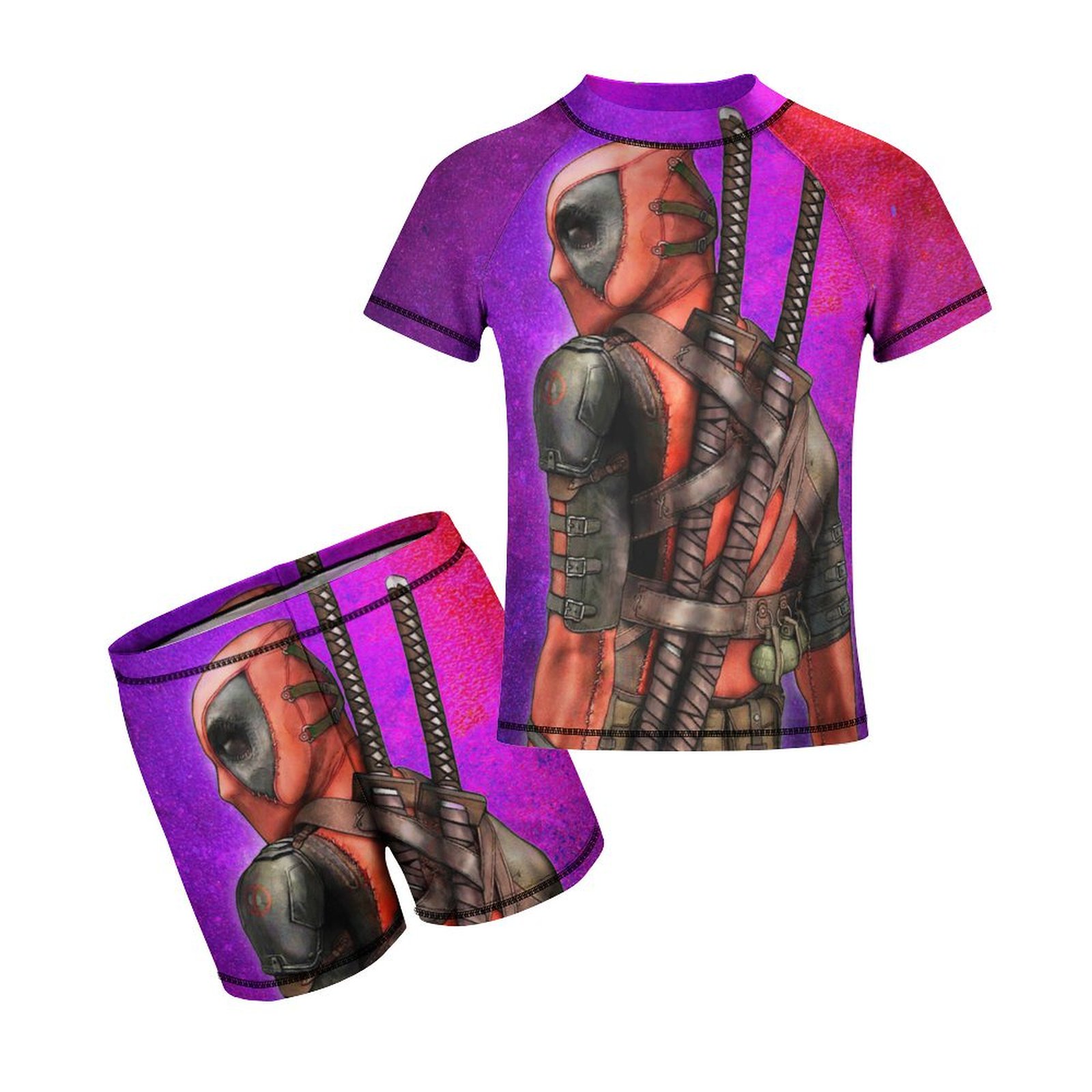 Deadpool Boys 2-Piece Swimsuit Set, Short Sleeve Rash Guard & Swim ...