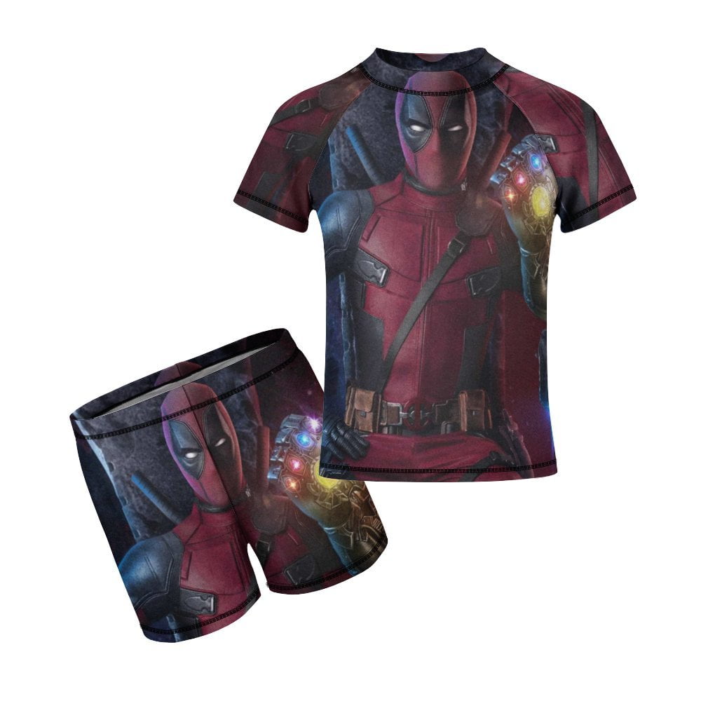 Deadpool Boys 2-Piece Swimsuit Set, Short Sleeve Rash Guard & Swim ...