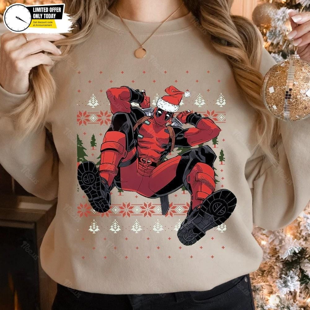 Deadpool Christmas Sweatshirt, Deadpool Santa Hat Xmas Shirt, Deadpool ...