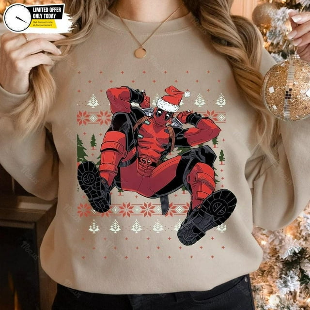Deadpool Christmas Sweatshirt, Deadpool Santa Hat Xmas Shirt, Deadpool ...