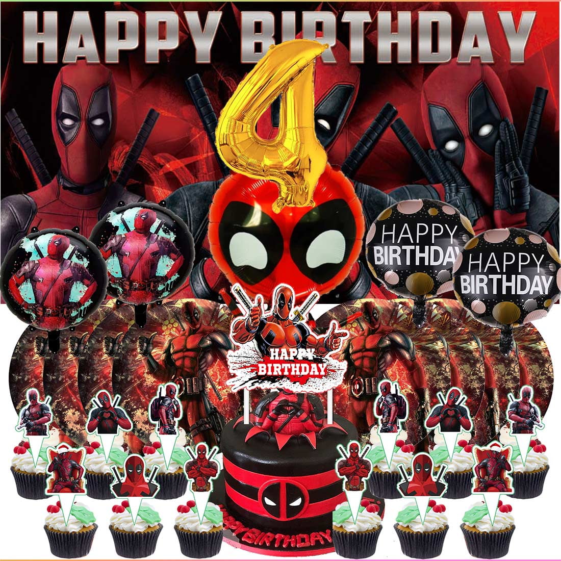 Deadpool Dead Pool 4th Tableware Balloons Cake Toppers Backdrop Banner ...