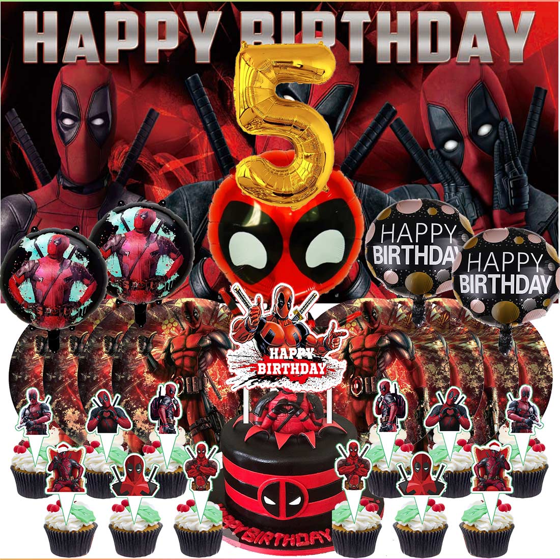 Deadpool Dead Pool 5th Tableware Balloons Cake Toppers Backdrop Banner ...