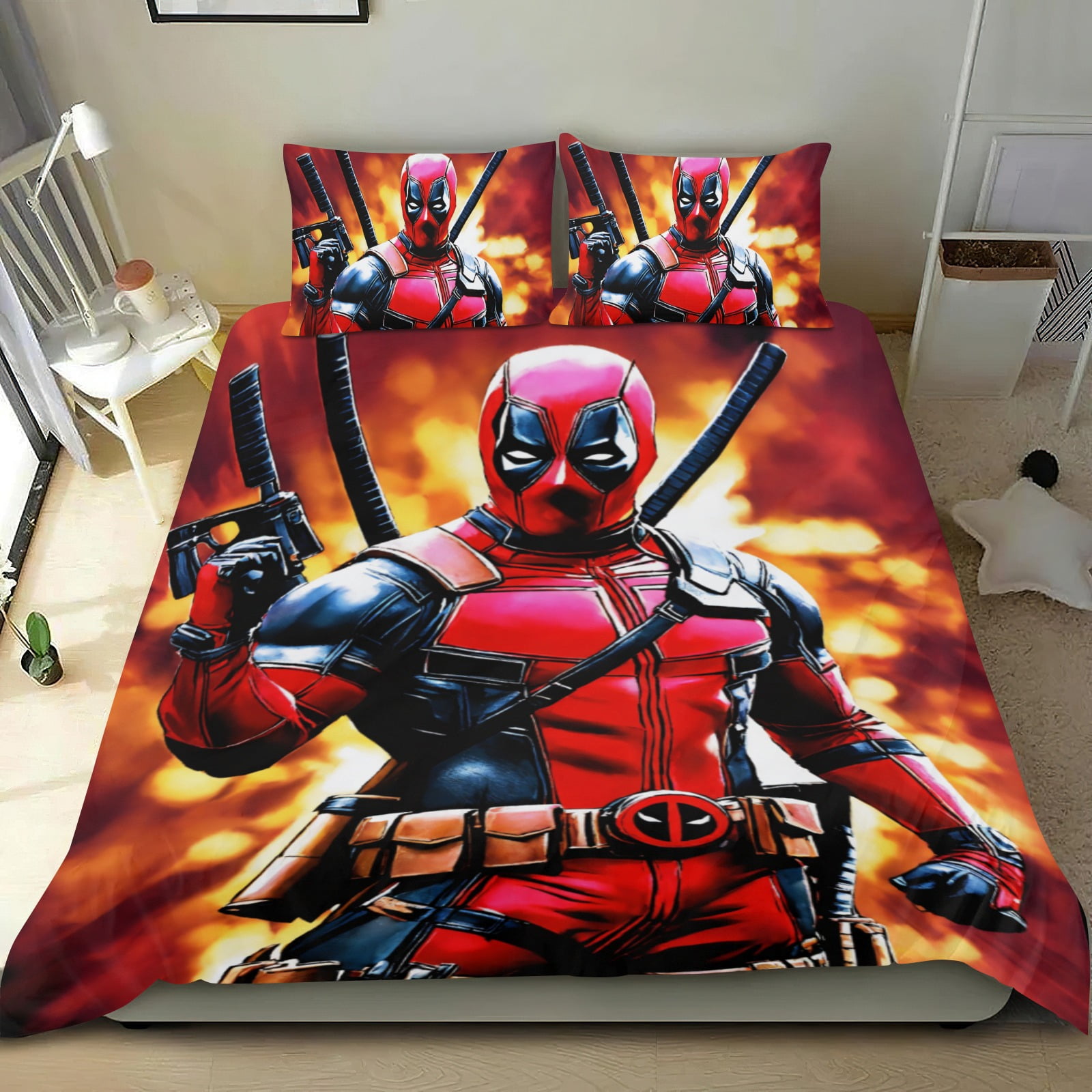 Deadpool Dead Pool-themed Bed Sheet Set Three Piece Set Comfortable And ...