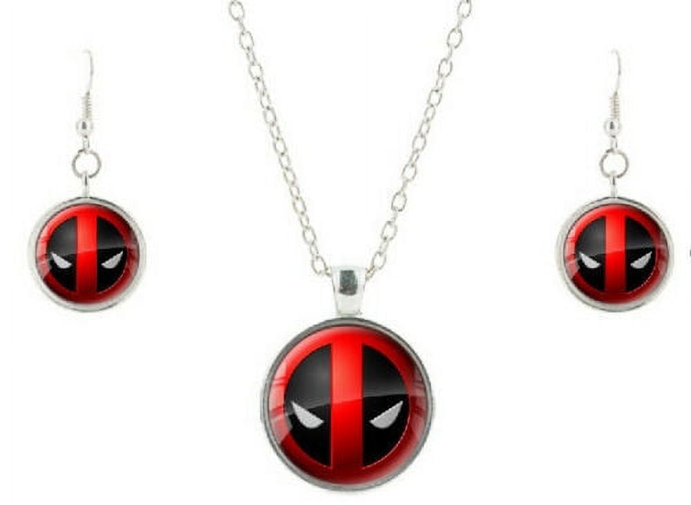 Deadpool Glass Domed Pendant Necklace and Earring Set - Walmart.com