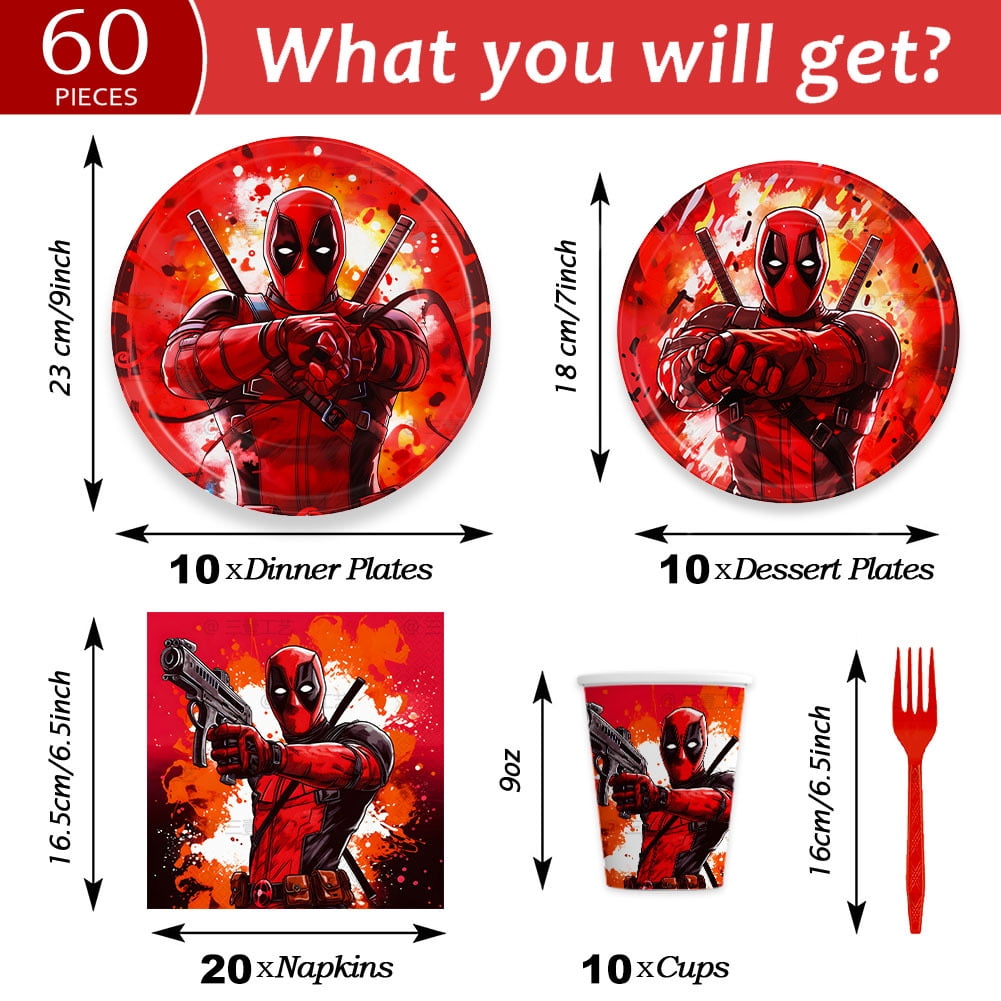 Deadpool Hero Birthday Party Supplies - 60pc Decoration Set with Paper ...