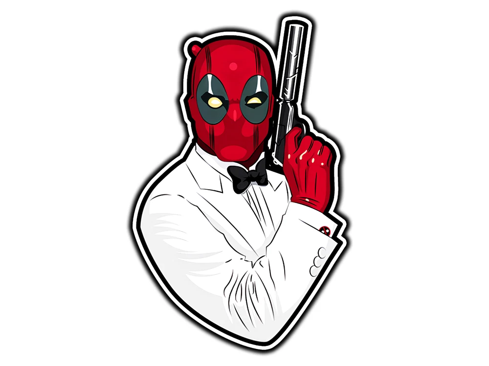 Deadpool James Bond White Suit Sticker Cartoon Sticker, Phone Decal ...
