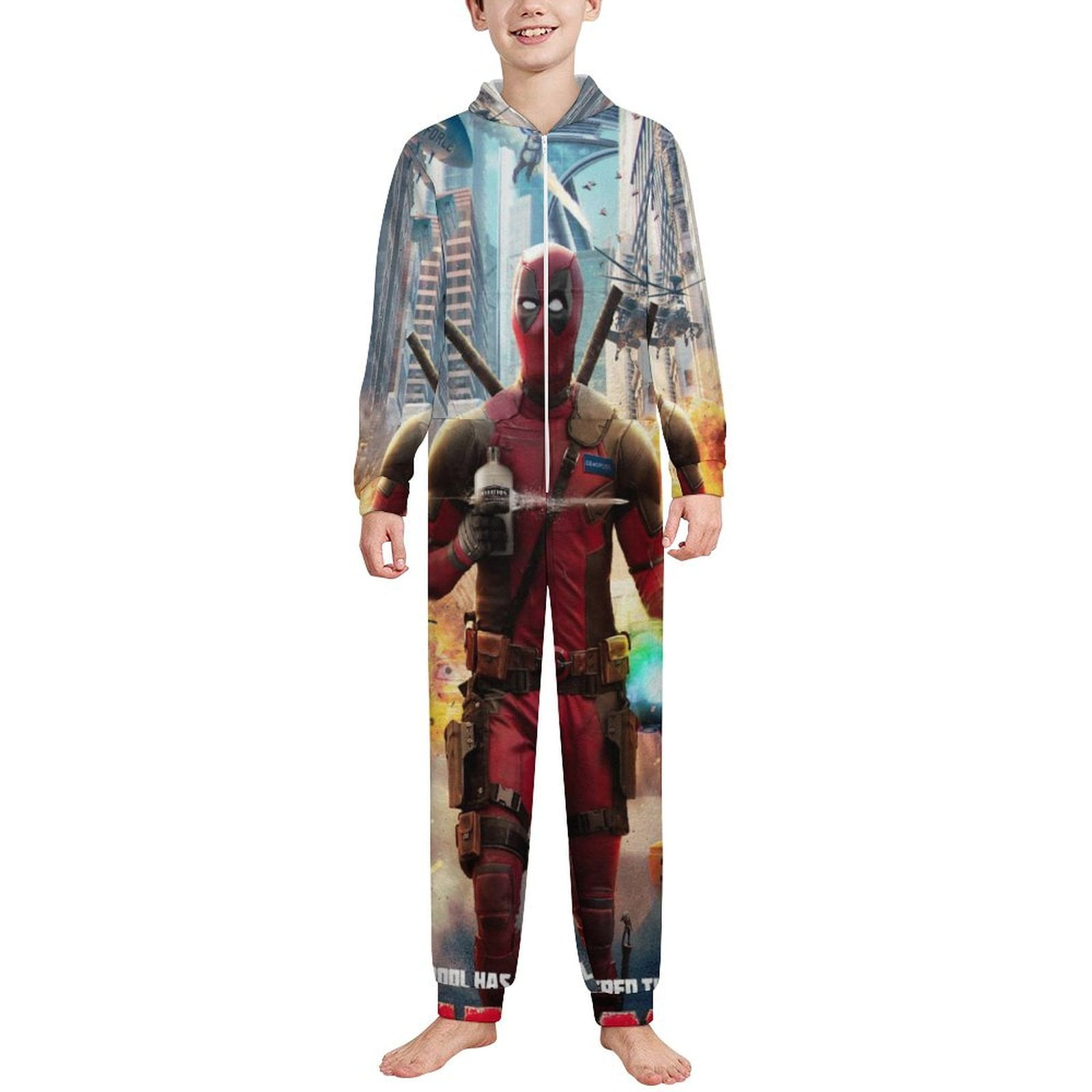 Deadpool Kids Pajamas One Piece Hooded Union Suit Onesie PJs Sleepwear ...