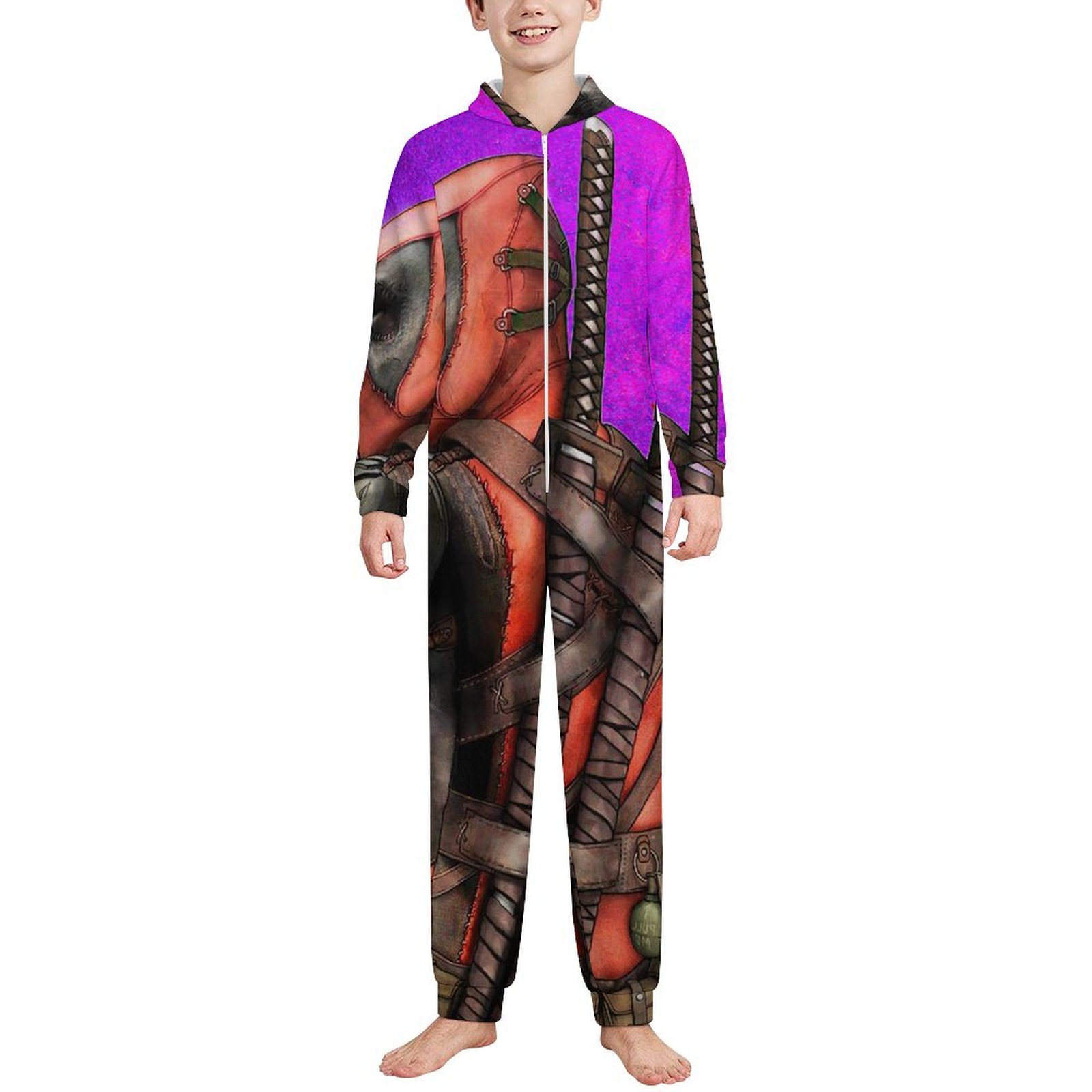 Deadpool Kids Pajamas One Piece Hooded Union Suit Onesie PJs Sleepwear ...