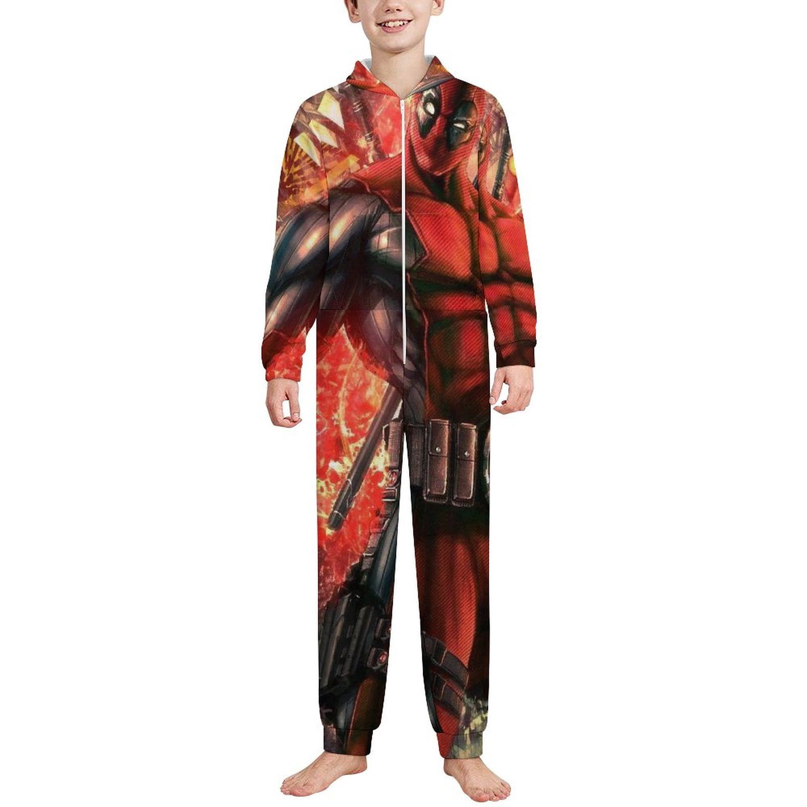 Deadpool Kids Pajamas One Piece Hooded Union Suit Onesie PJs Sleepwear ...