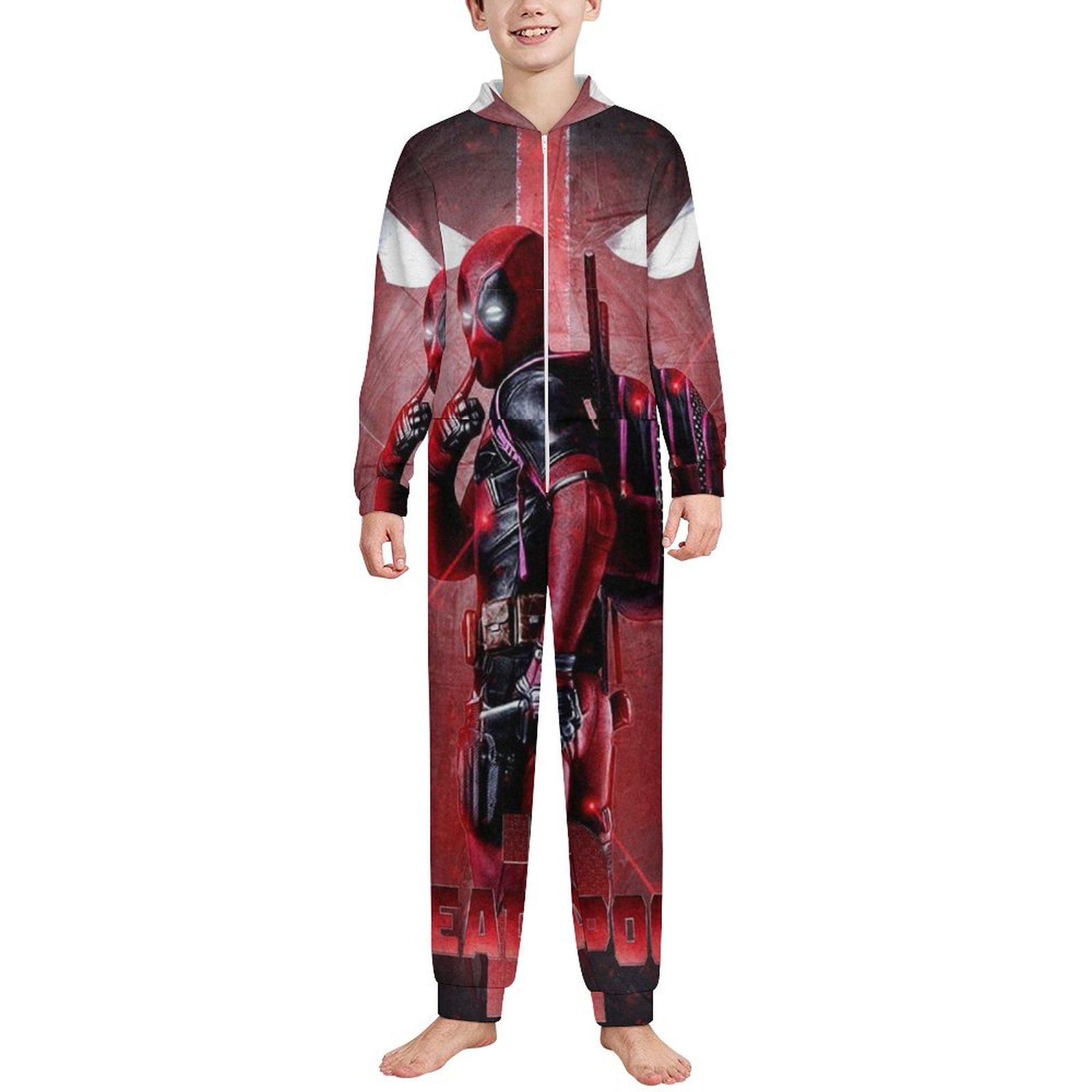 Deadpool Kids Pajamas One Piece Hooded Union Suit Onesie PJs Sleepwear ...