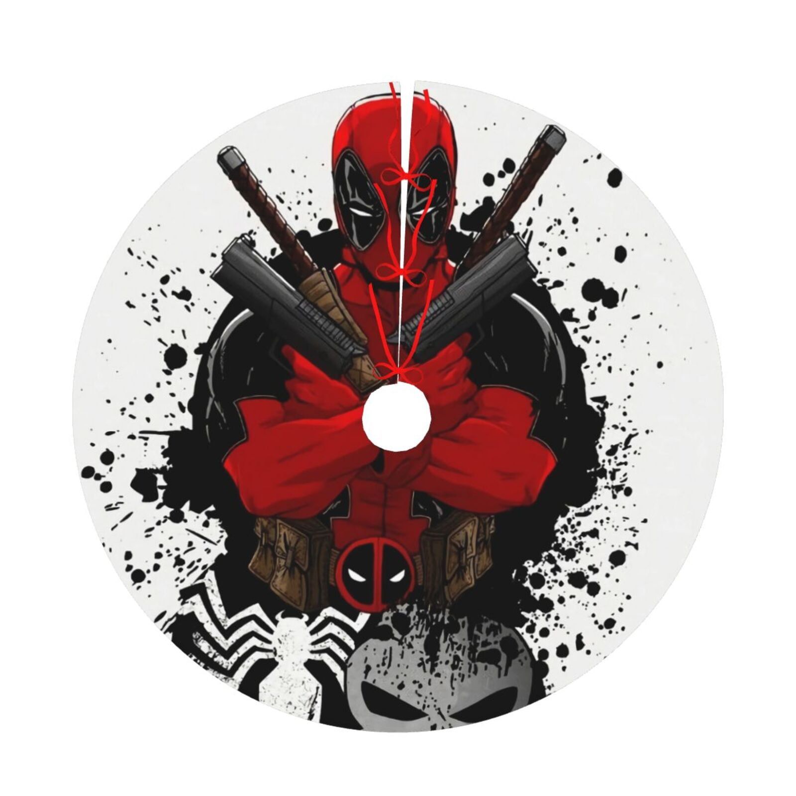 Deadpool Logo Christmas Tree Skirt Soft and Funny Red Green Trimmed ...
