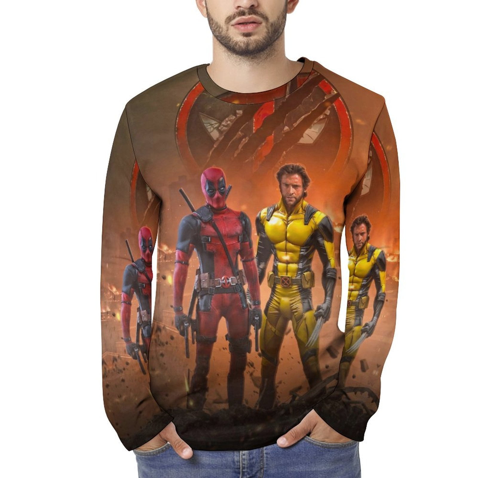 Deadpool Long Sleeve Shirts for Men Trendy Streetwear Crew Neck Tops ...