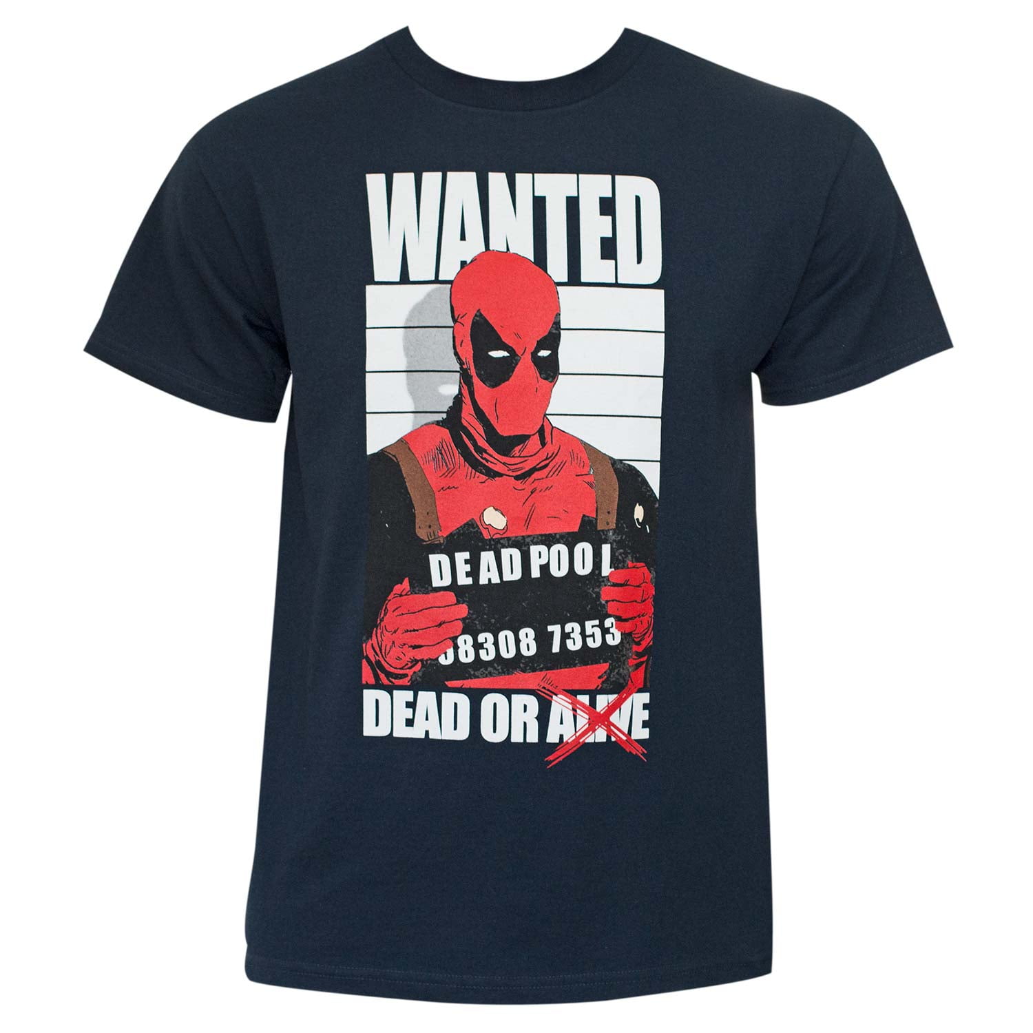 Deadpool (Marvel Comics) Mens T-Shirt - Wanted Dead or Dead Mugshot ...