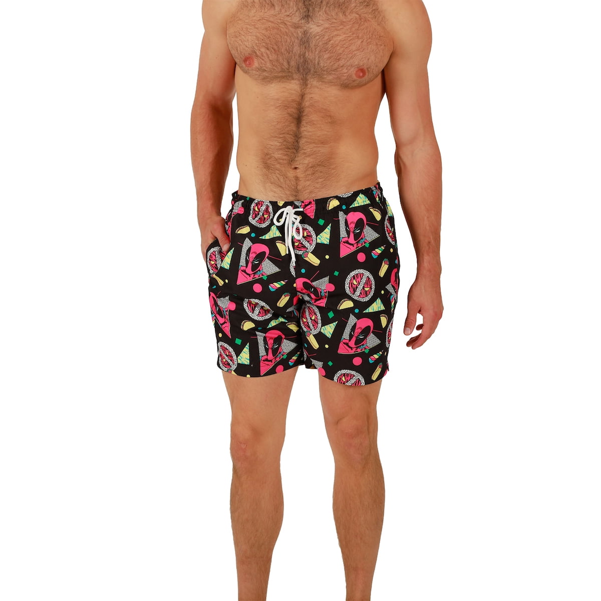 Deadpool Mask & Shapes All-Over Print Men's Black Board Swim Shorts ...