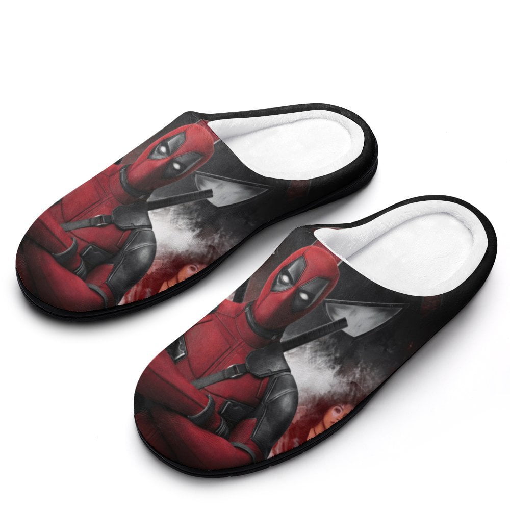 Deadpool Men Slippers Non-Slip Fuzzy House Slippers Warm Soft Plush ...