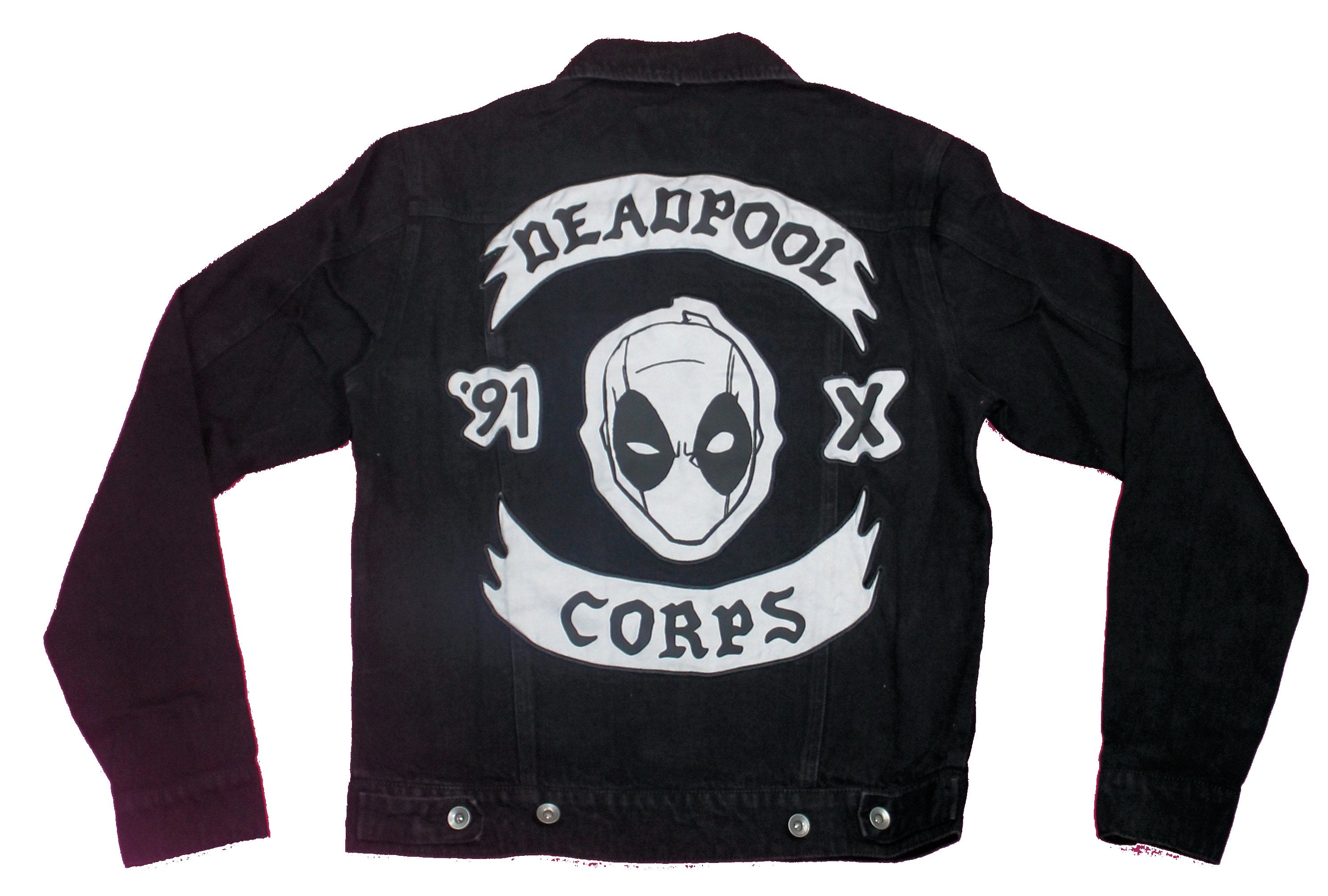 Deadpool Mens Denim Jacket - Mercs for Money 91 X Corps (Medium ...