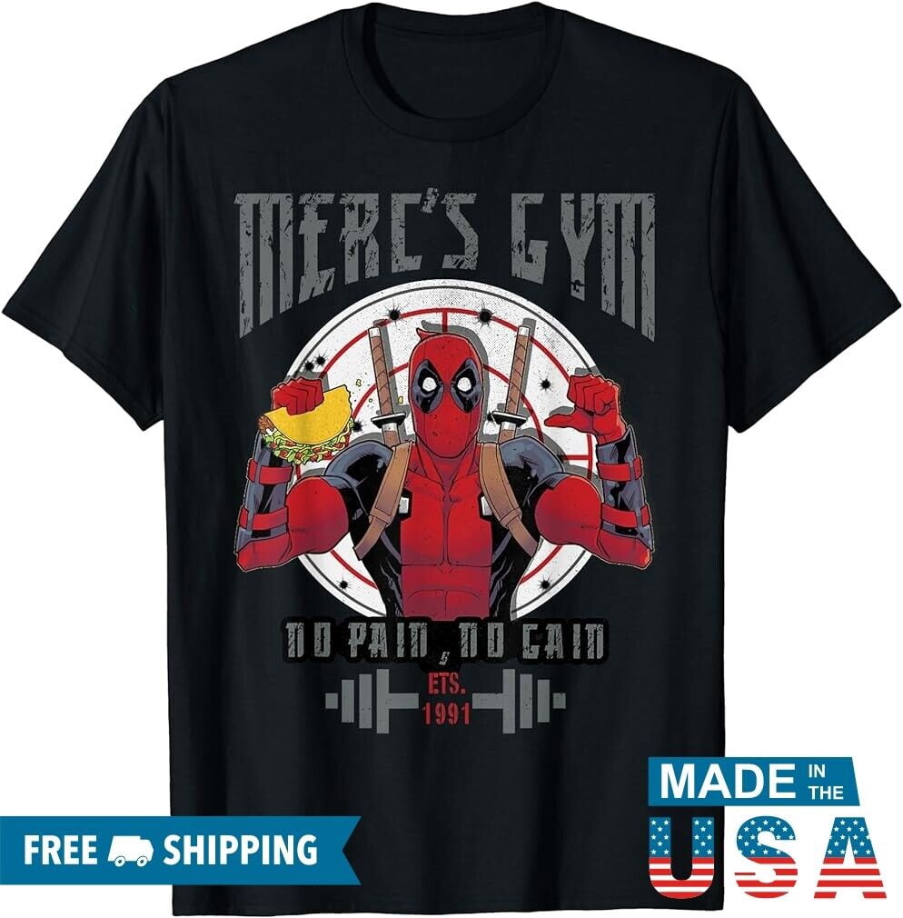 Deadpool Merc's Gym No Pain No Gain T-shirt, Made In USA, S-5XL, Black ...