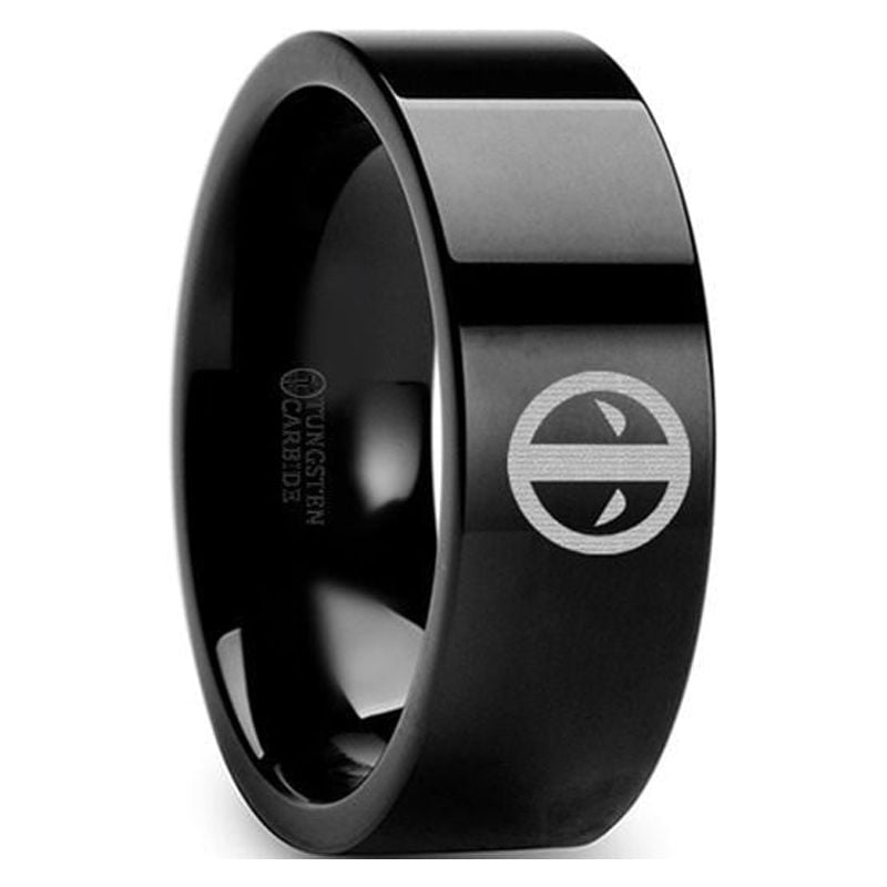 Deadpool Mercenary Symbol Super Hero Movie Black Tungsten Engraved Ring ...