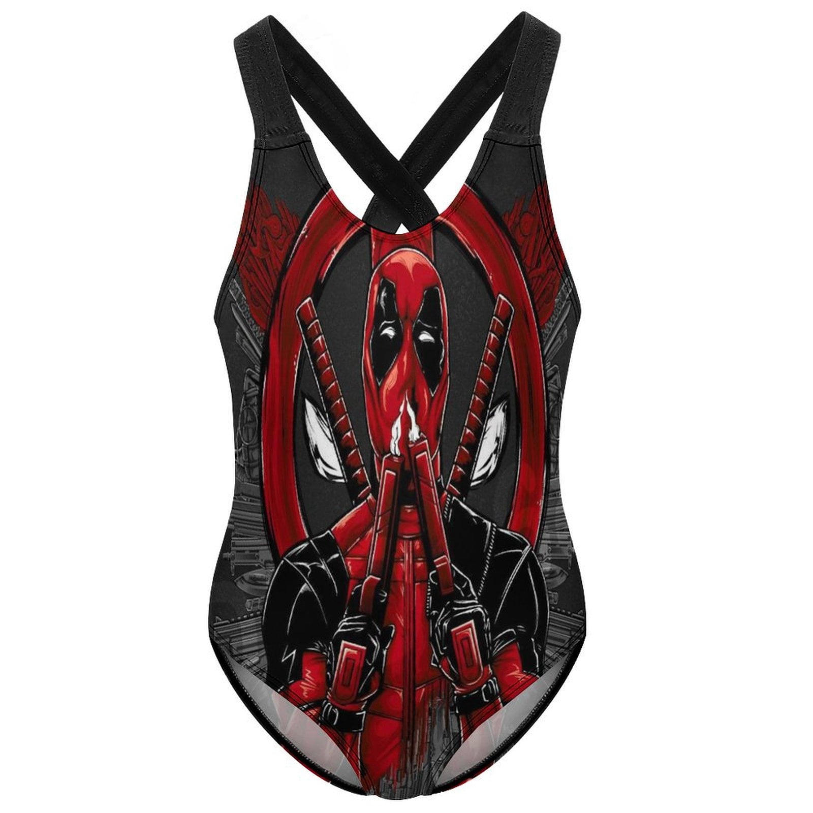 Deadpool One Piece Swimsuit for Girls Crewneck Sleeveless Back Cross ...