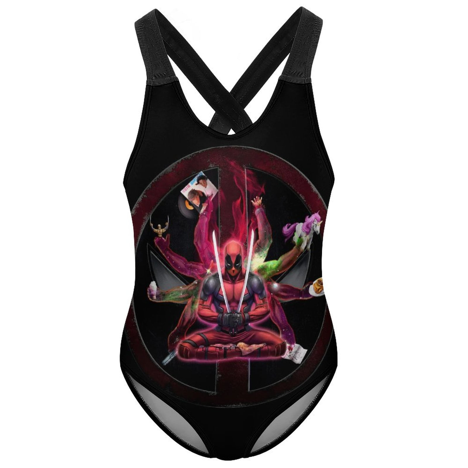 Deadpool One Piece Swimsuit for Girls Crewneck Sleeveless Back Cross ...