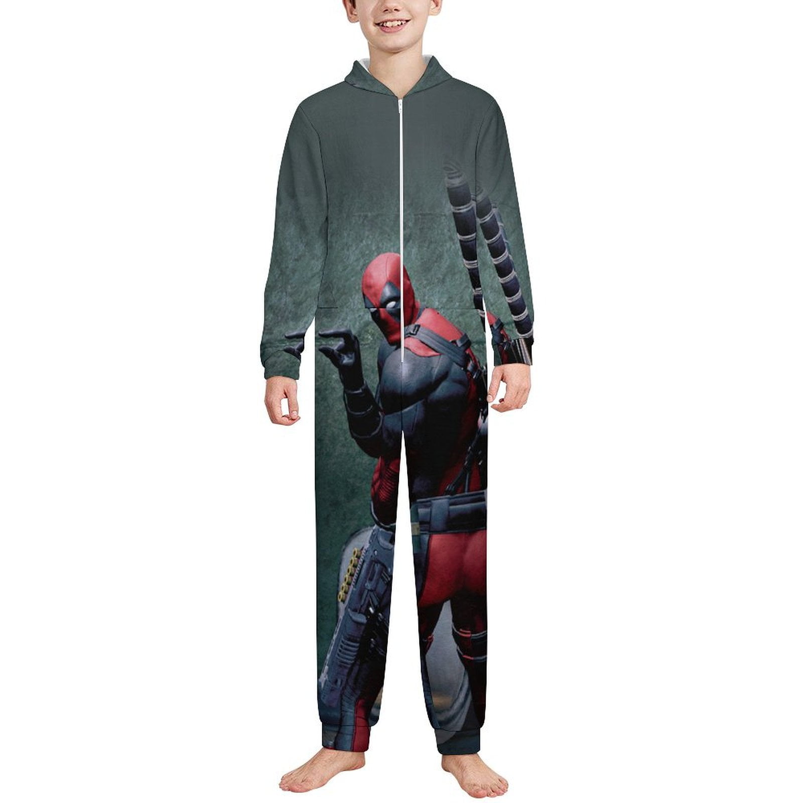 Deadpool Pajamas One Piece Hooded Union Suit Onesie PJs Sleepwear ...
