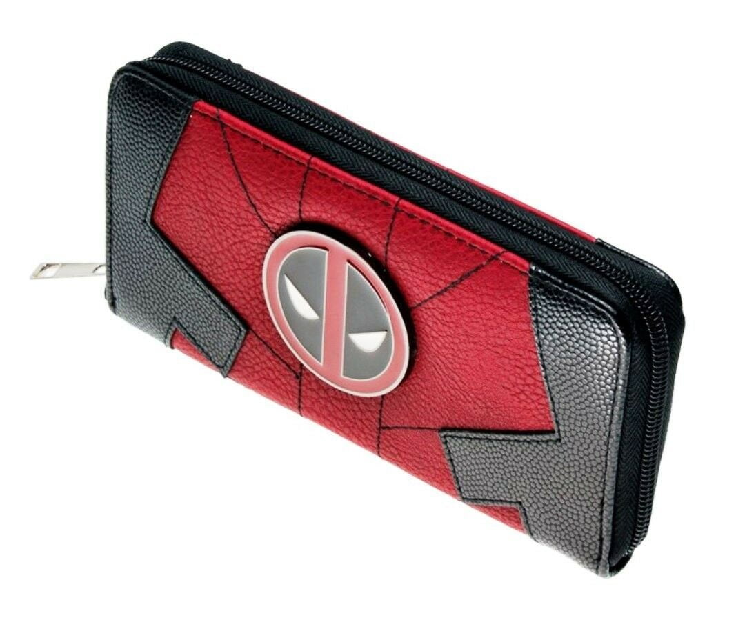 Deadpool Red and Black Zip Around Clutch Wallet With Metal Shield Logo ...