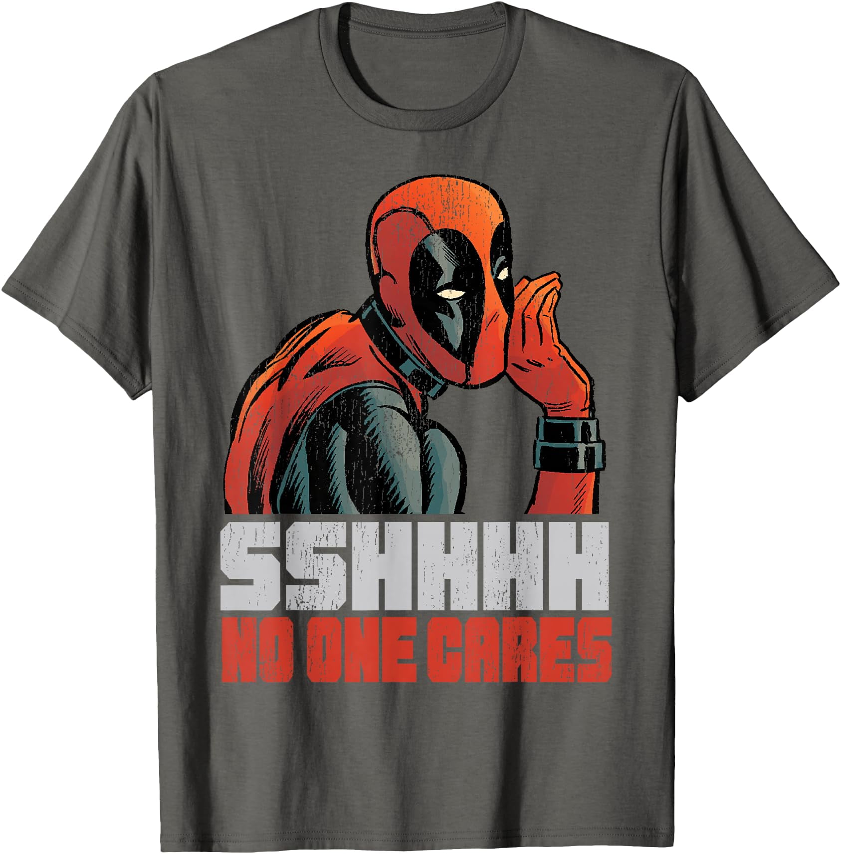 Deadpool SSHHHH No One Cares Whisper DTG Print Unisex T-Shirt,Charcoal ...