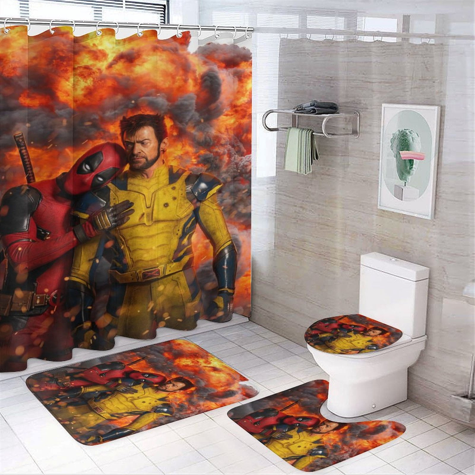 Deadpool Shower Curtain Set for Decor,Nons Slip Bathroom Rugs U Shaped ...