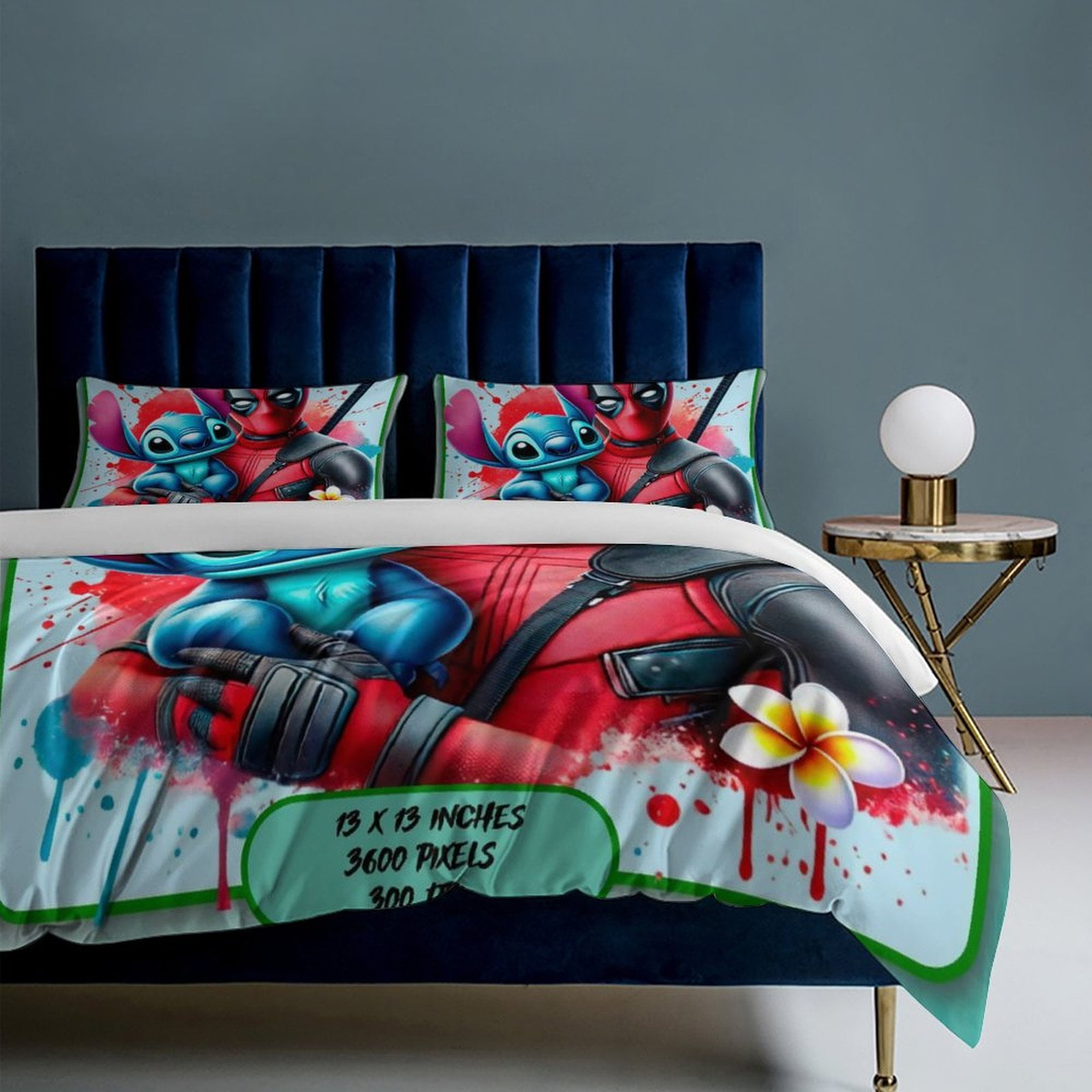Deadpool And Stitch Watercolor Splash Bedding Set,Duvet Cover Set for ...