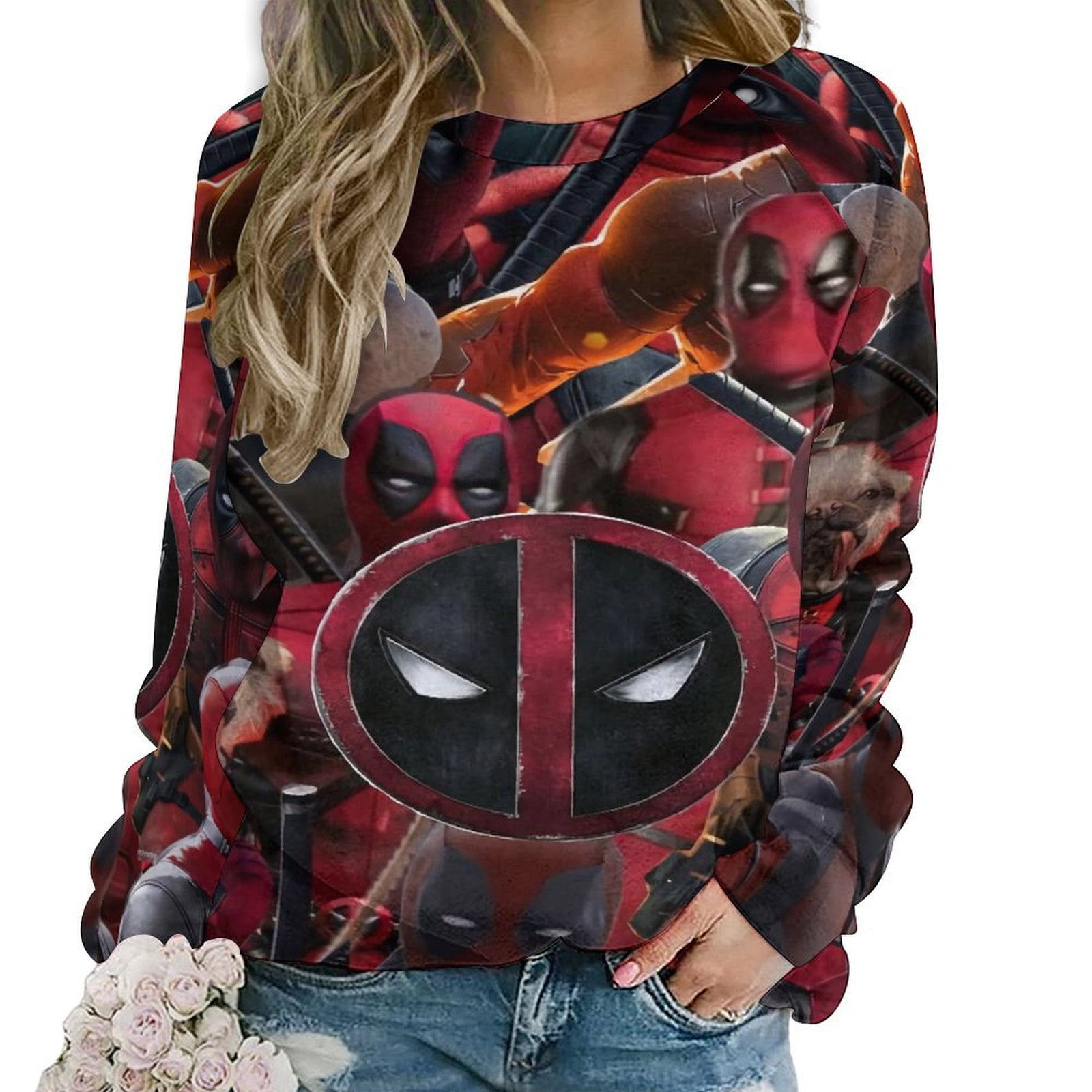 Deadpool Sweatshirts for Women Long Sleeve Crewneck Raglan Sweater ...