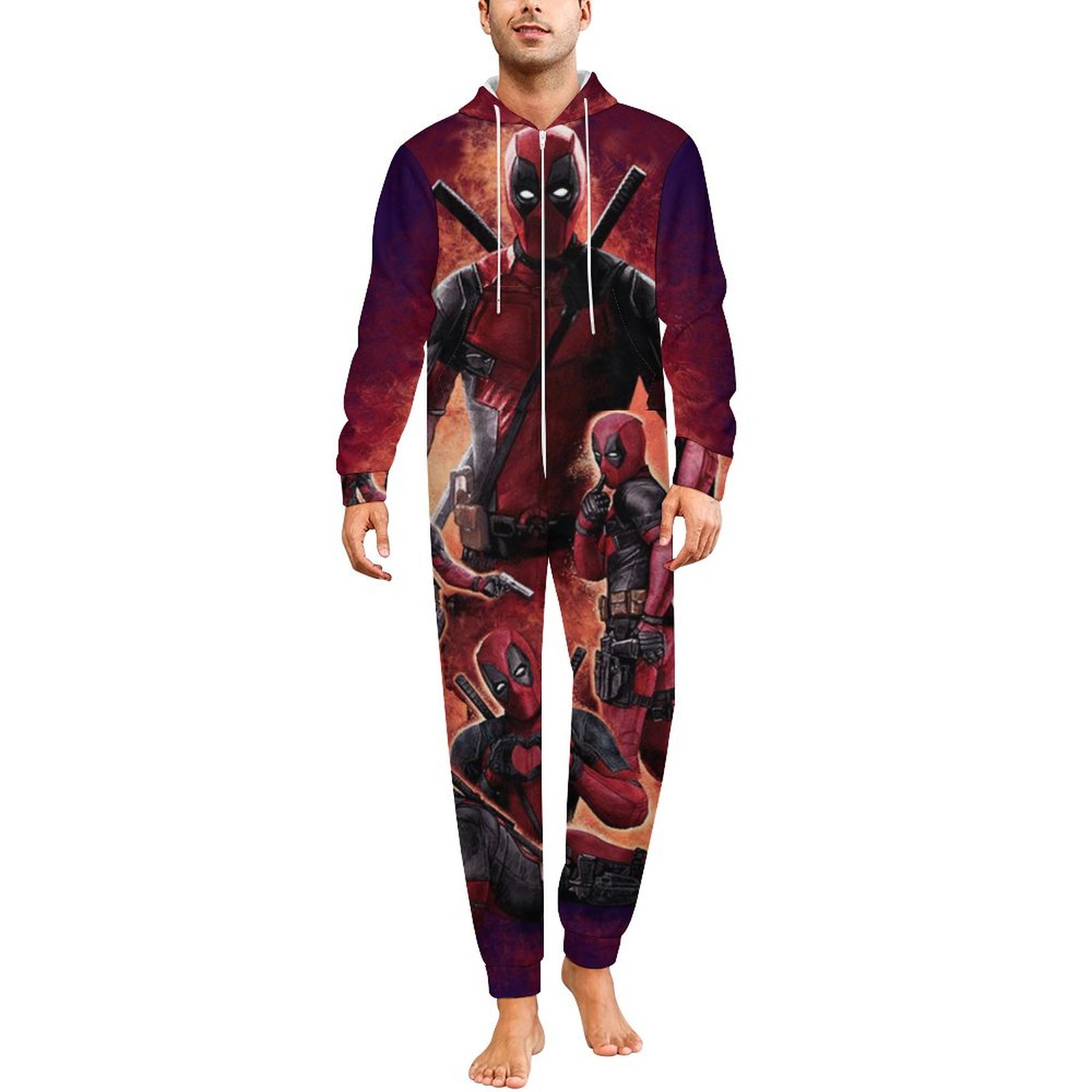 Deadpool Unisex Onesie Pajamas Zipper Jumpsuit Hooded One Piece ...
