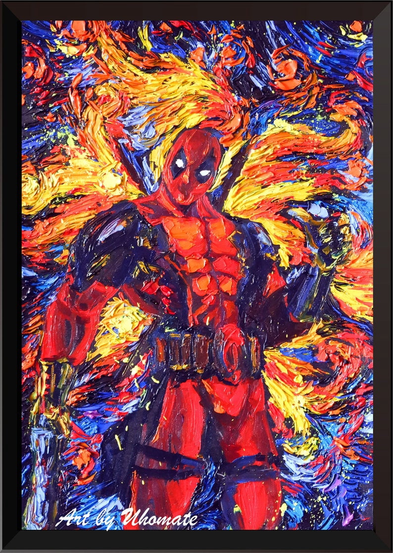 Deadpool Van Gogh Starry Night Canvas Print: Superhero Wall Art 24x36 ...
