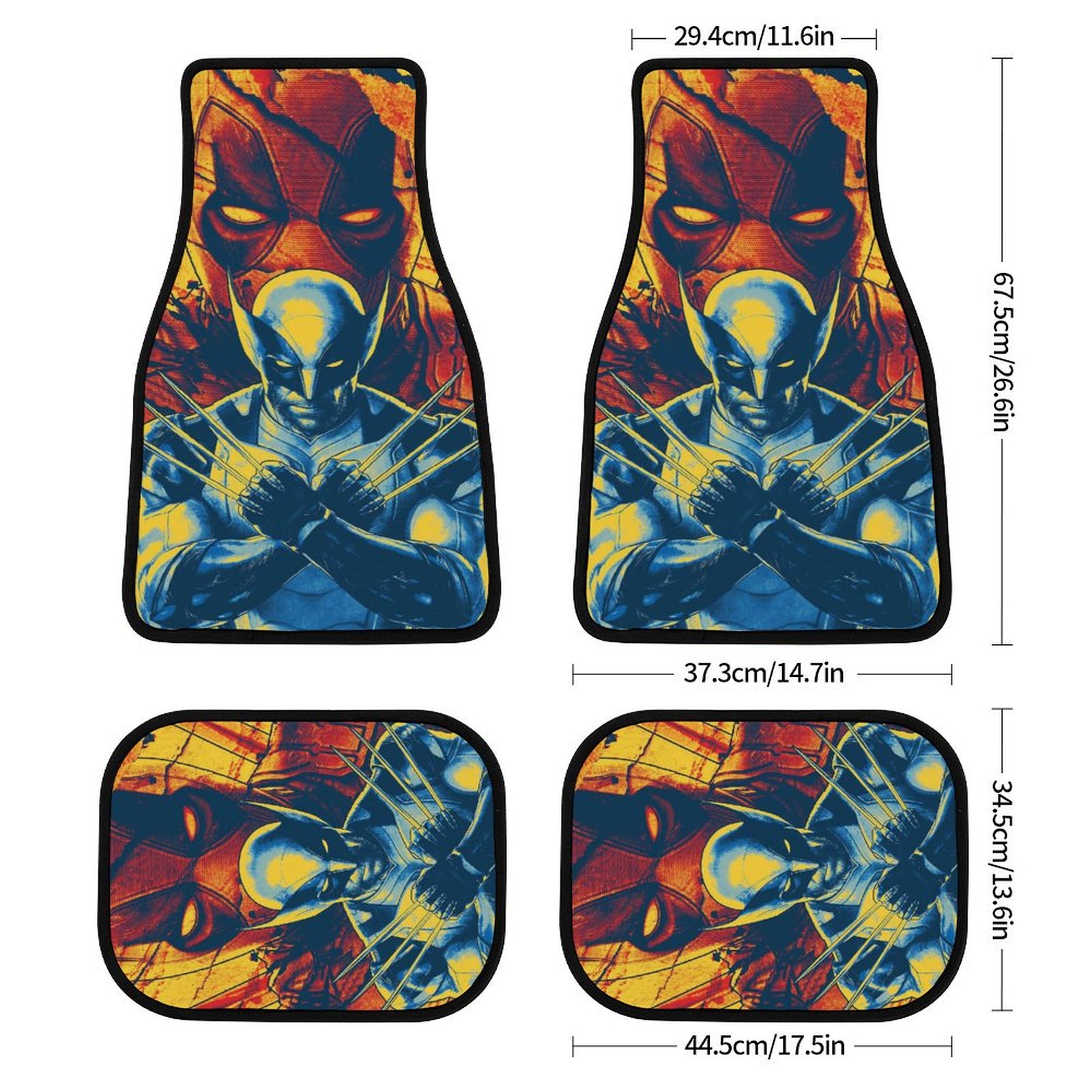 Deadpool & Wolverine 4-Piece Car Floor Mats with Anti-Slip PVC Heel Pad ...