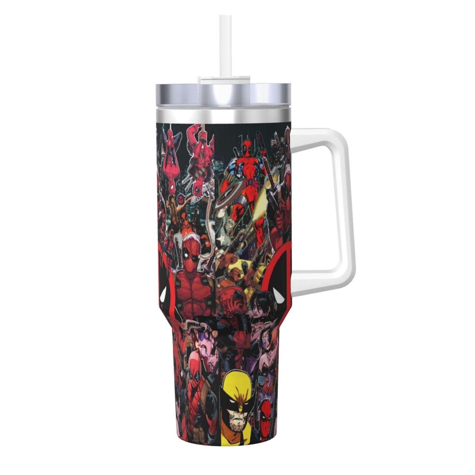 Deadpool Wolverine 40oz Ice Bully With Handle Straw And Lid, Print ...