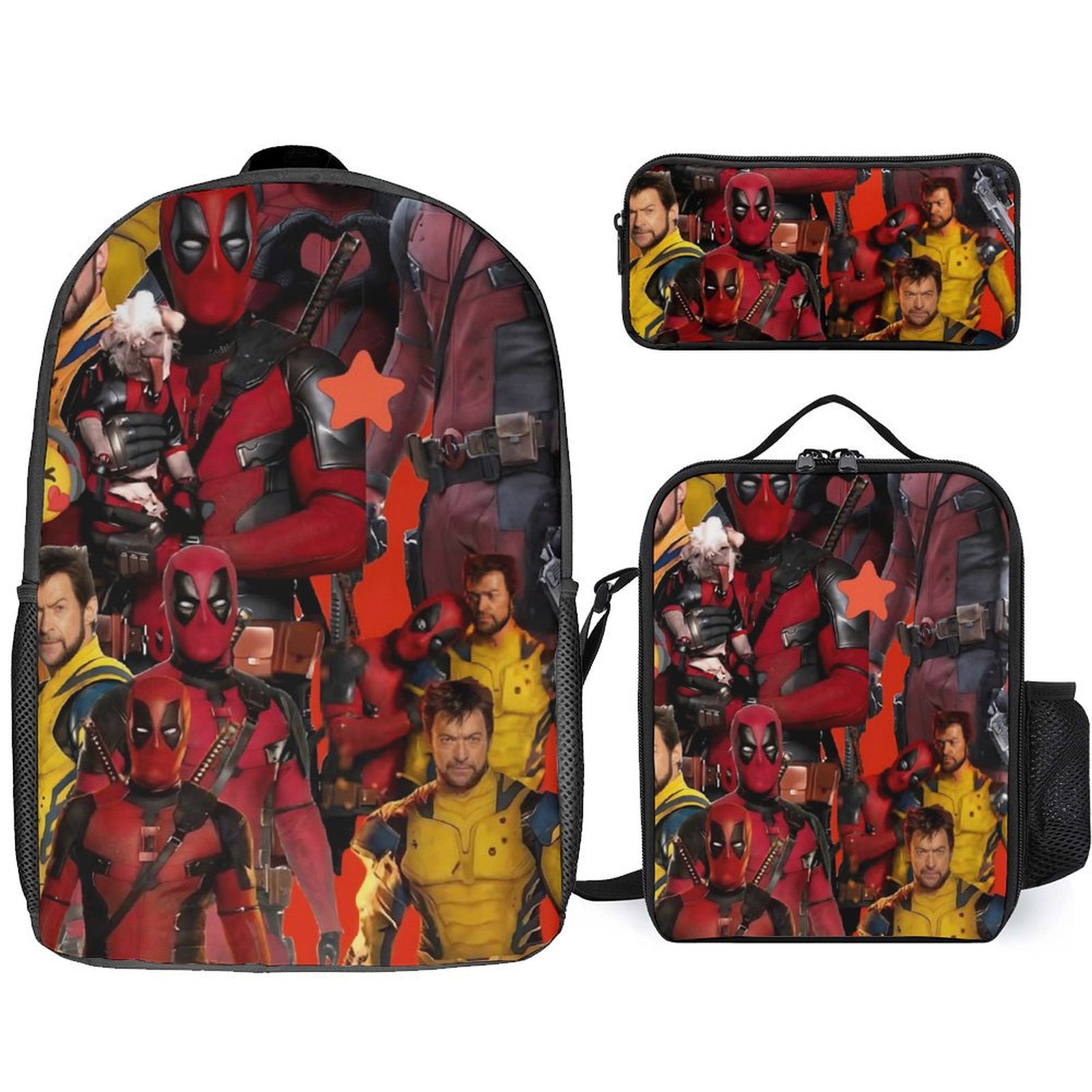 Deadpool Wolverine Anime Print School Bag 3 Pcs Set, Backpack, Lunch ...