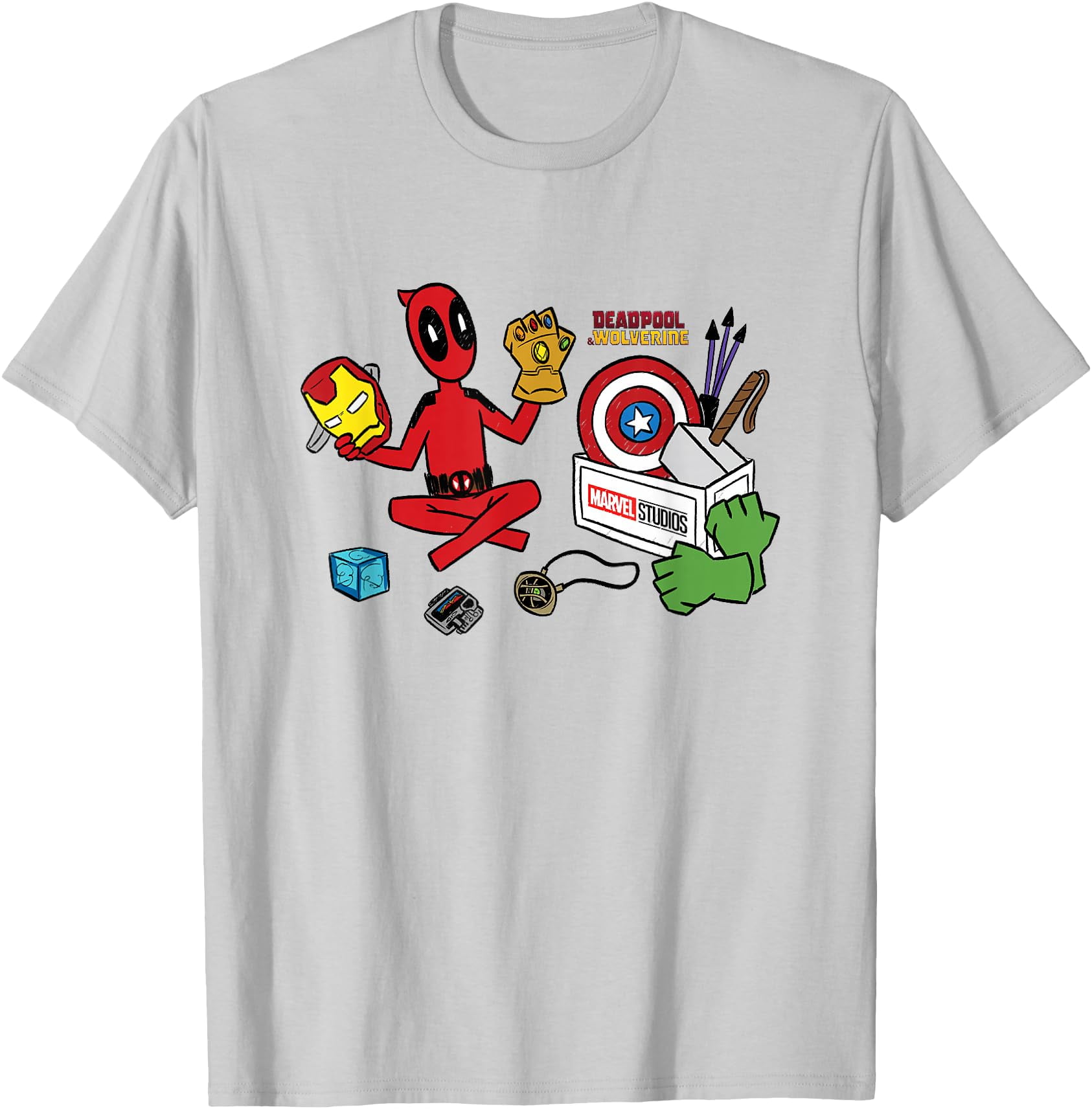 Deadpool & Wolverine Avengers Tool Box Sketch Icons DTG Print Unisex T ...