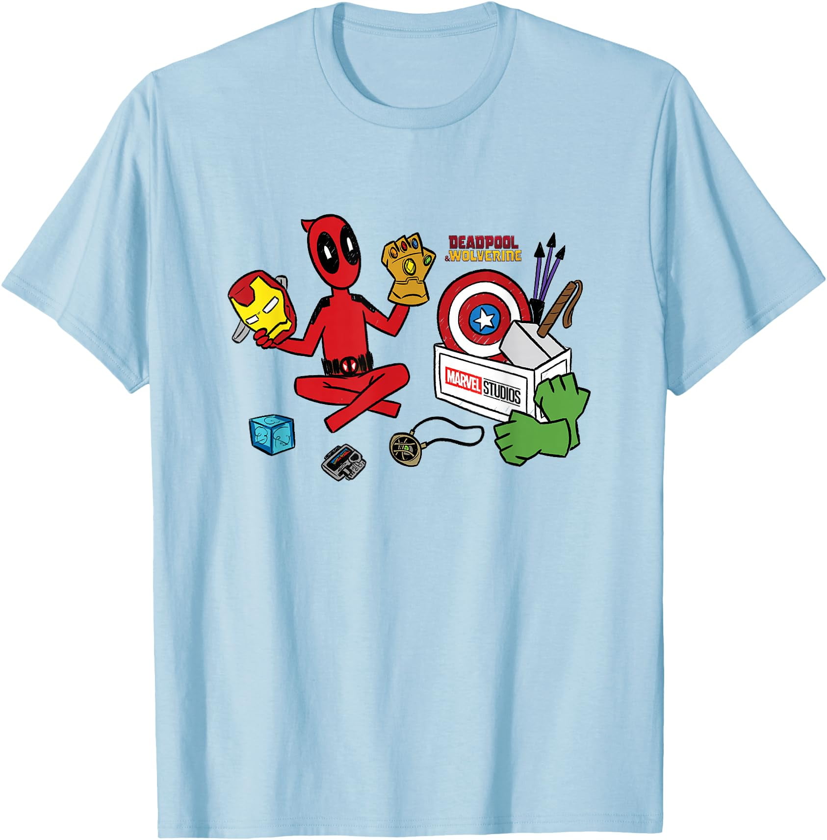 Deadpool & Wolverine Avengers Tool Box Sketch Icons DTG Print Unisex T ...