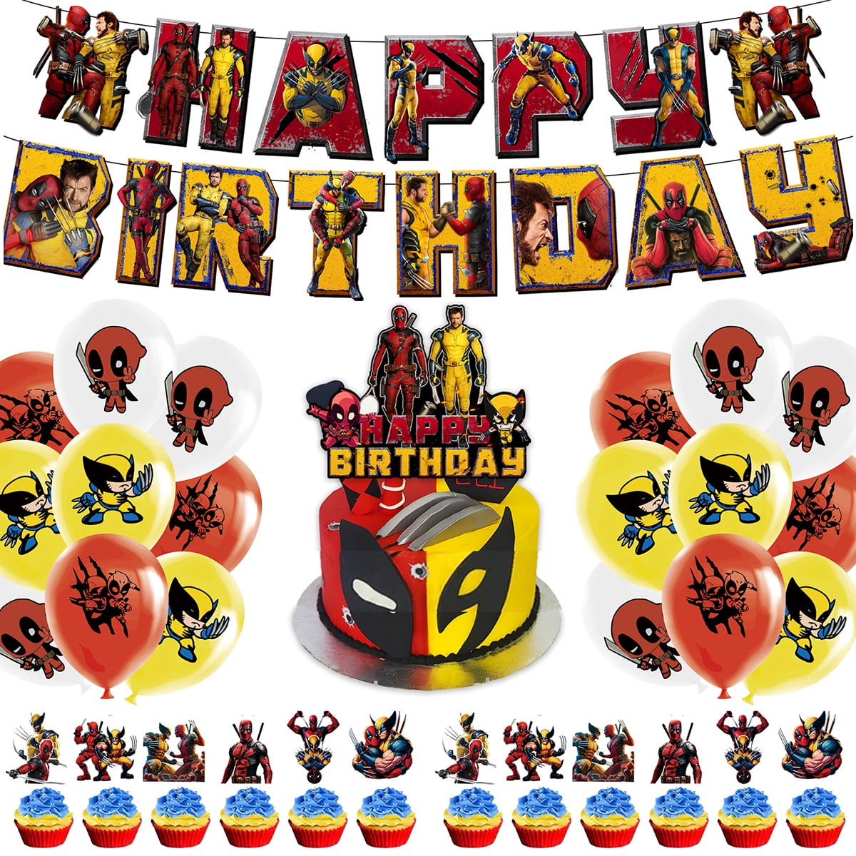 Deadpool & Wolverine Birthday Party Supplies, Cartoon Party Decorations ...