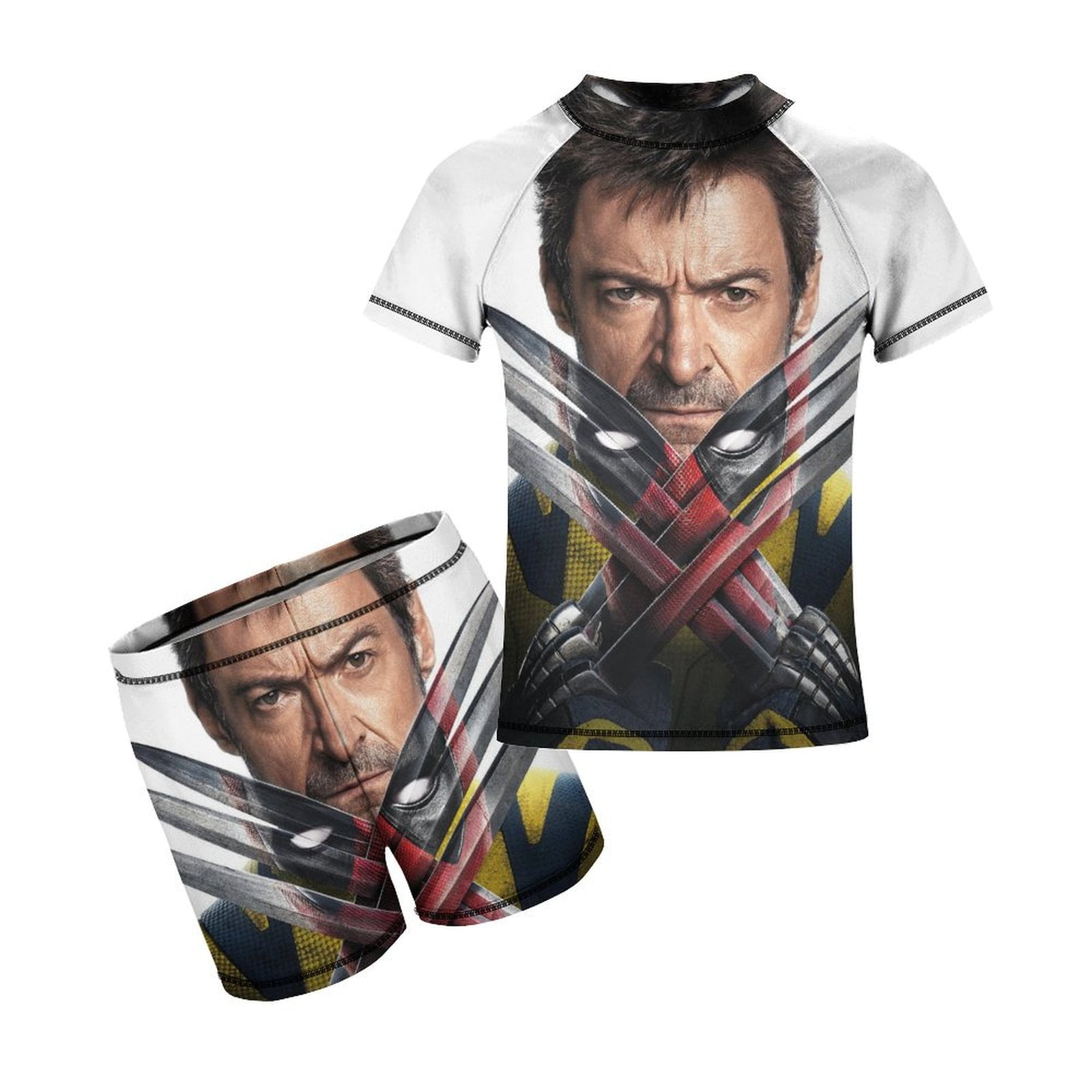 Deadpool & Wolverine Boys 2-Piece Swimsuit Set, Short Sleeve Rash Guard ...