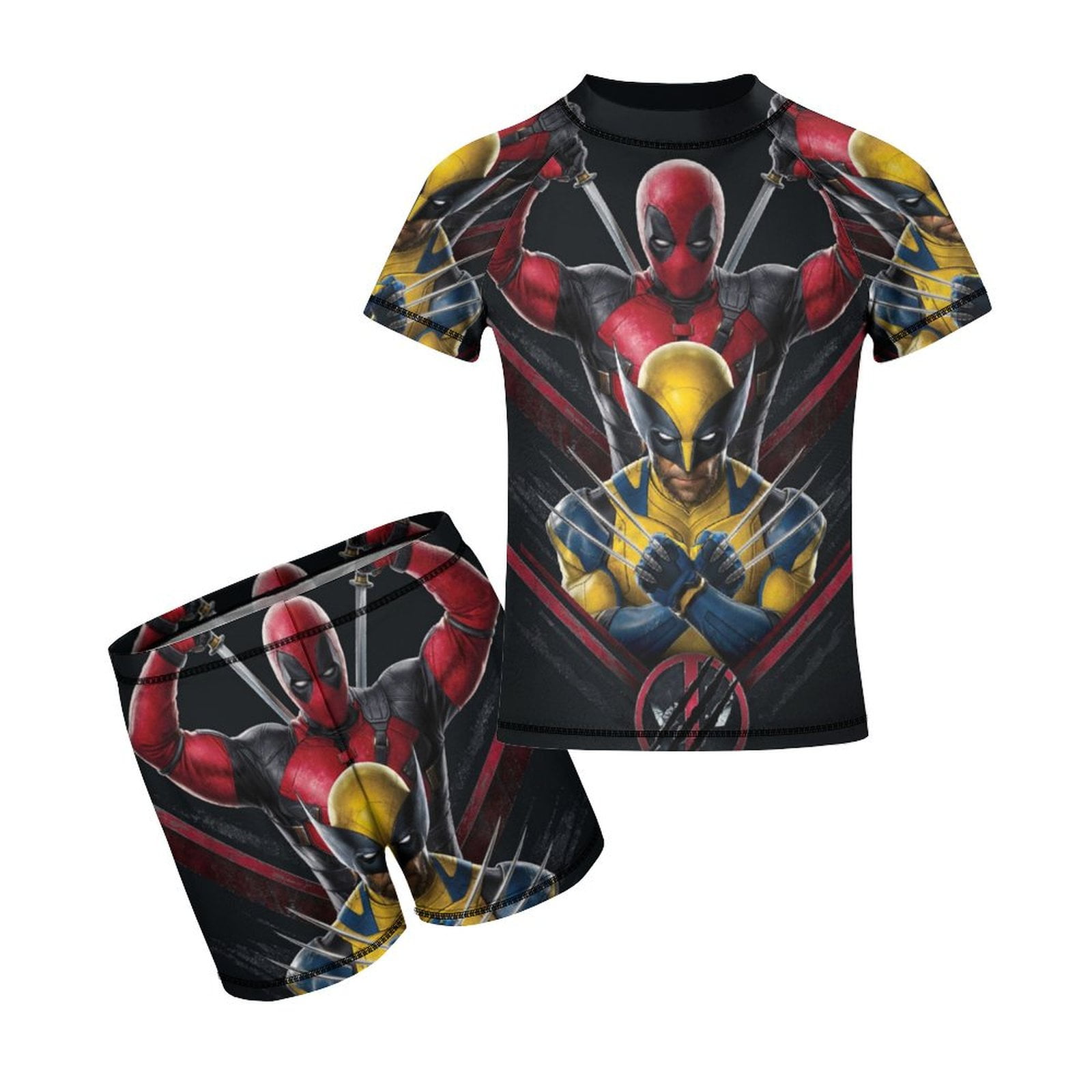Deadpool & Wolverine Boys 2-Piece Swimsuit Set, Short Sleeve Rash Guard ...
