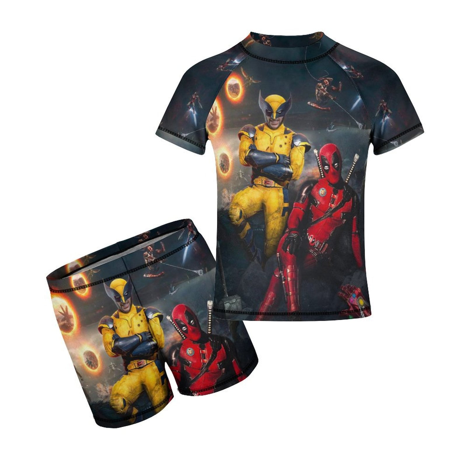 Deadpool & Wolverine Boys 2-Piece Swimsuit Set, Short Sleeve Rash Guard ...