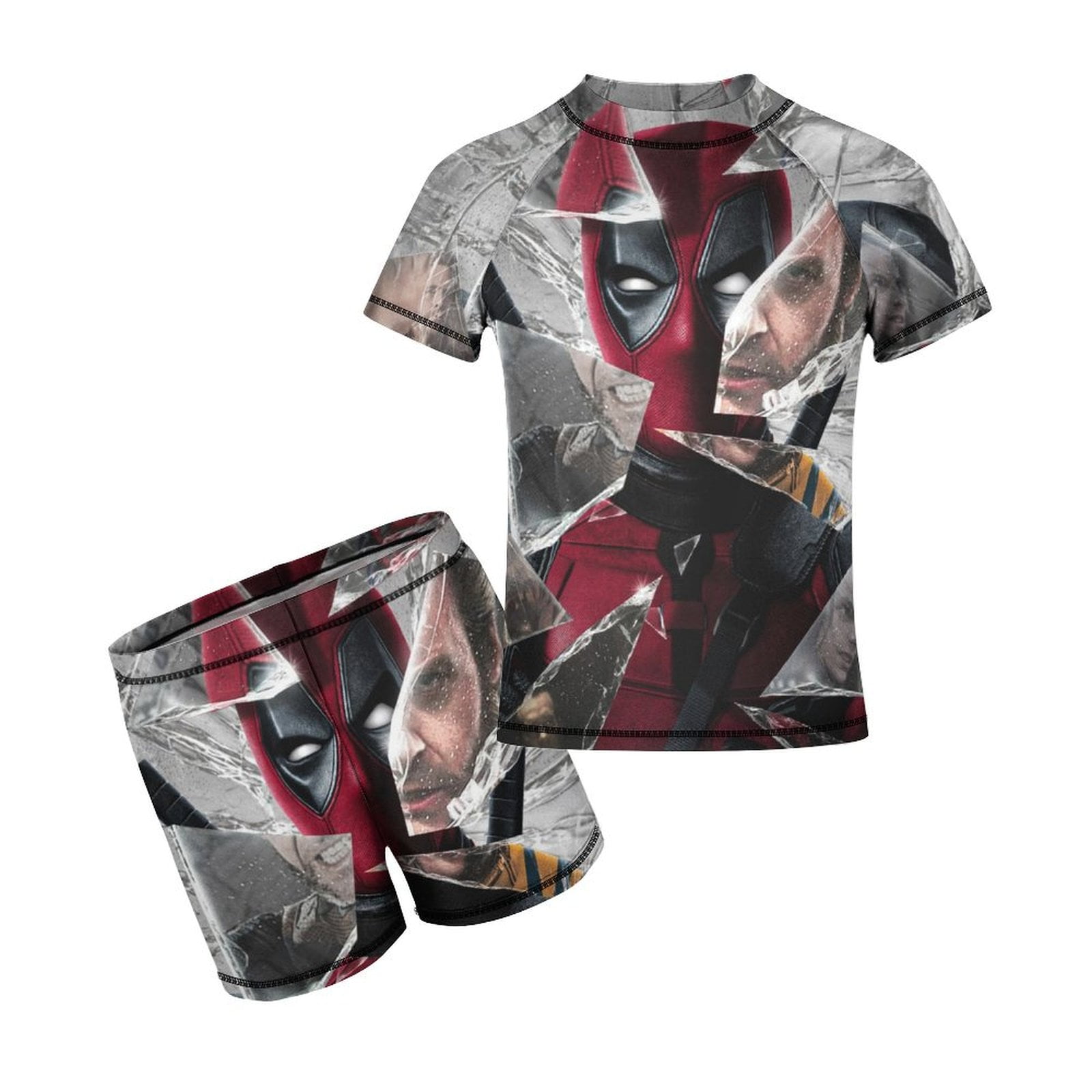 Deadpool & Wolverine Boys 2-Piece Swimsuit Set, Short Sleeve Rash Guard ...