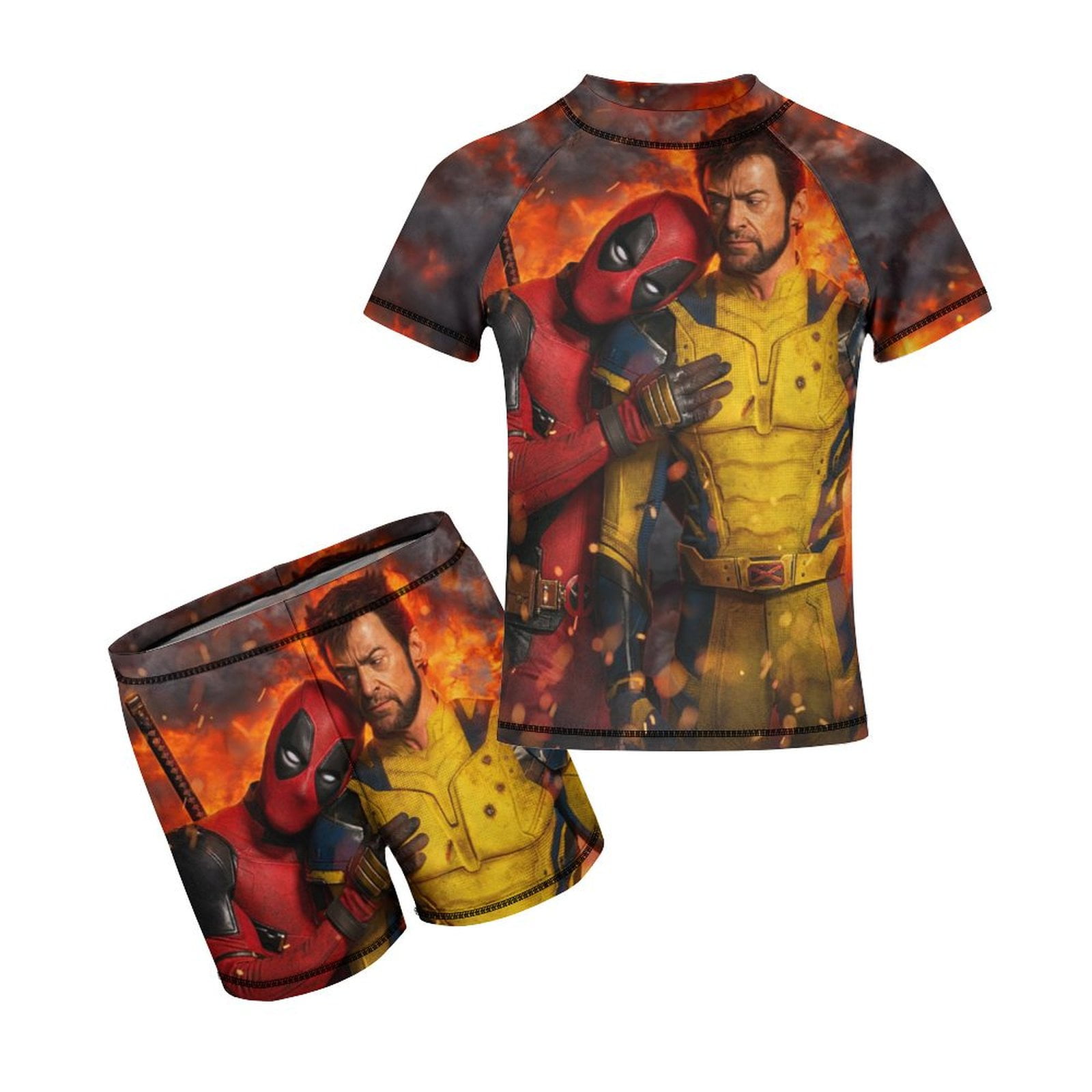 Deadpool & Wolverine Boys 2-Piece Swimsuit Set, Short Sleeve Rash Guard ...