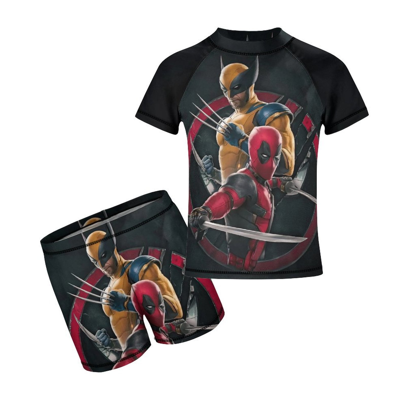 Deadpool & Wolverine Boys 2-Piece Swimsuit Set, Short Sleeve Rash Guard ...