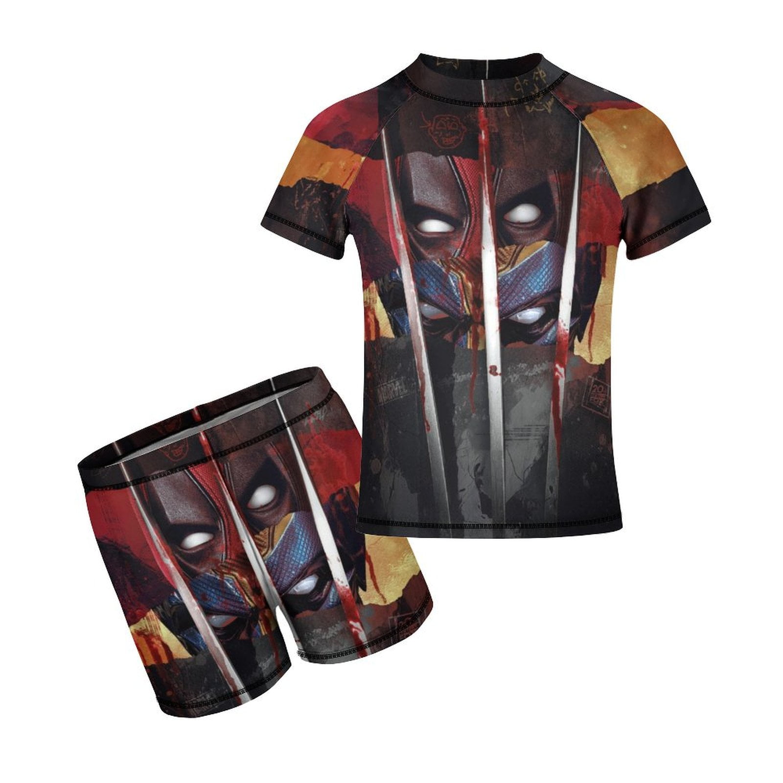 Deadpool & Wolverine Boys 2-Piece Swimsuit Set, Short Sleeve Rash Guard ...